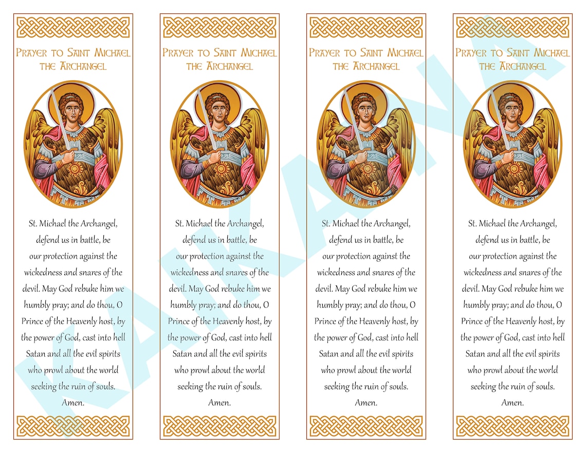 Saint Michael the Archangel Prayer Bookmarks Four on a Page ...