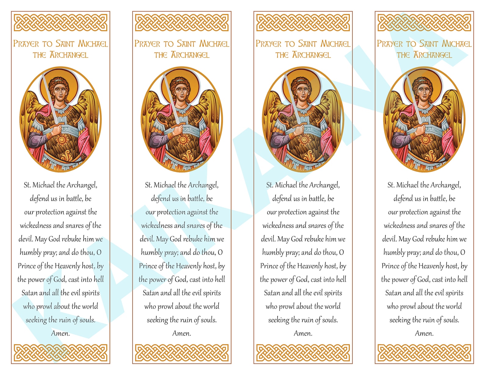 Saint Michael the Archangel Prayer Bookmarks Four on a Page ...
