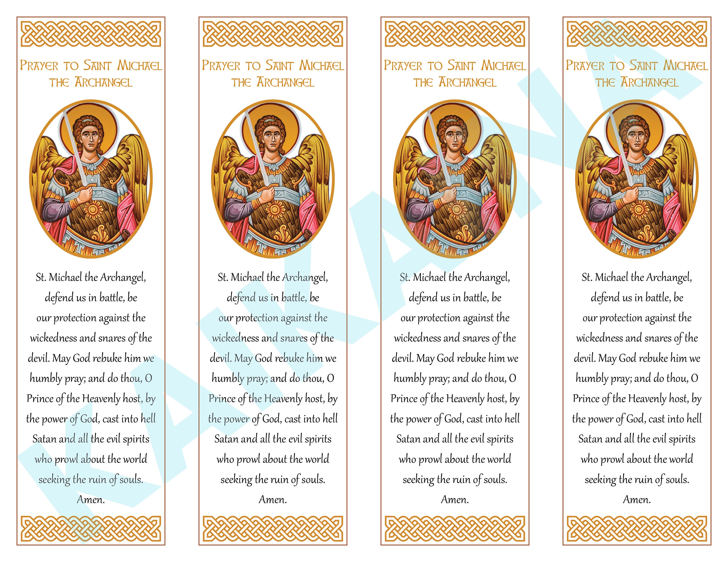 Saint Michael the Archangel Prayer Bookmarks Four on a Page ...