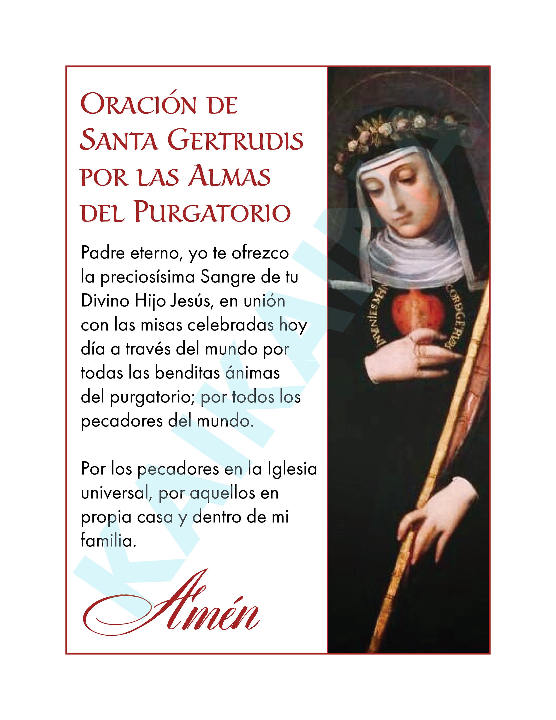 Oracion De Santa Gertrudis Por Las Almas Del Purgatorio Poster in ...