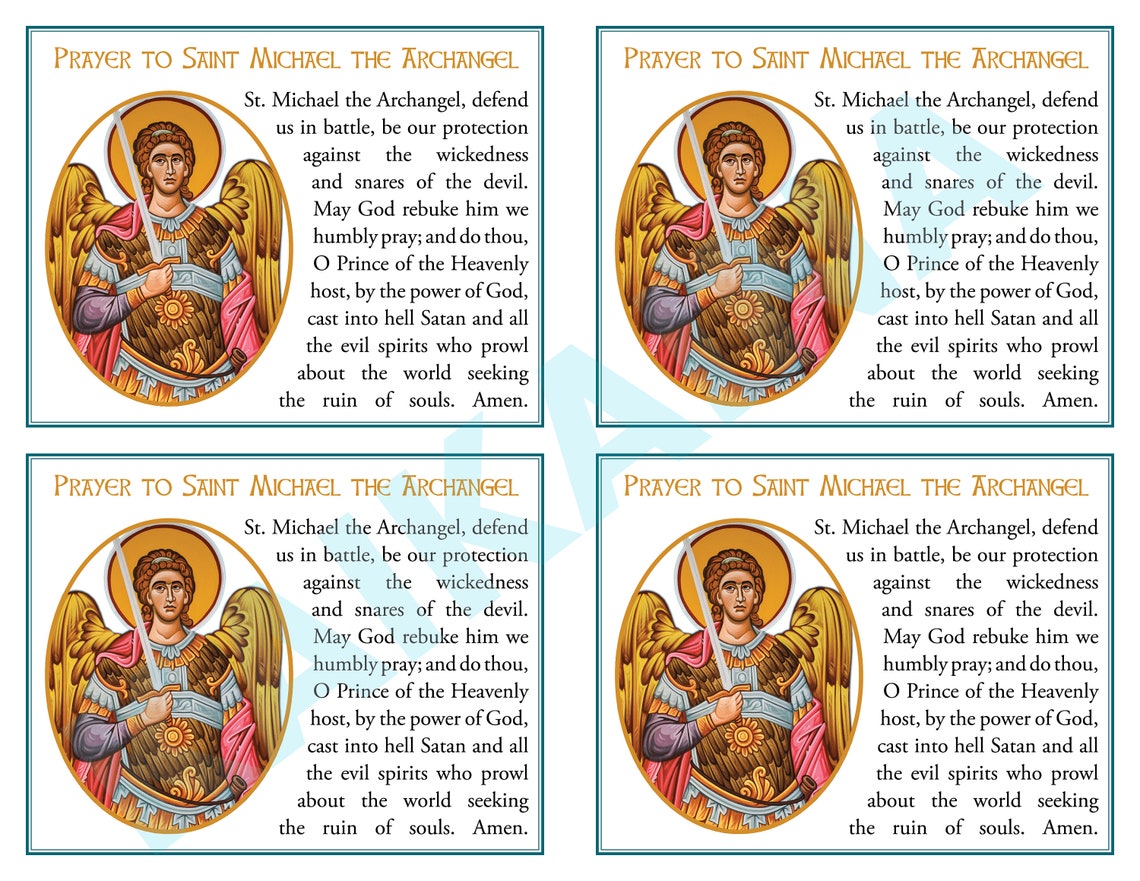 Saint Michael the Archangel Downloadable and Printable Prayer Card 4-up ...