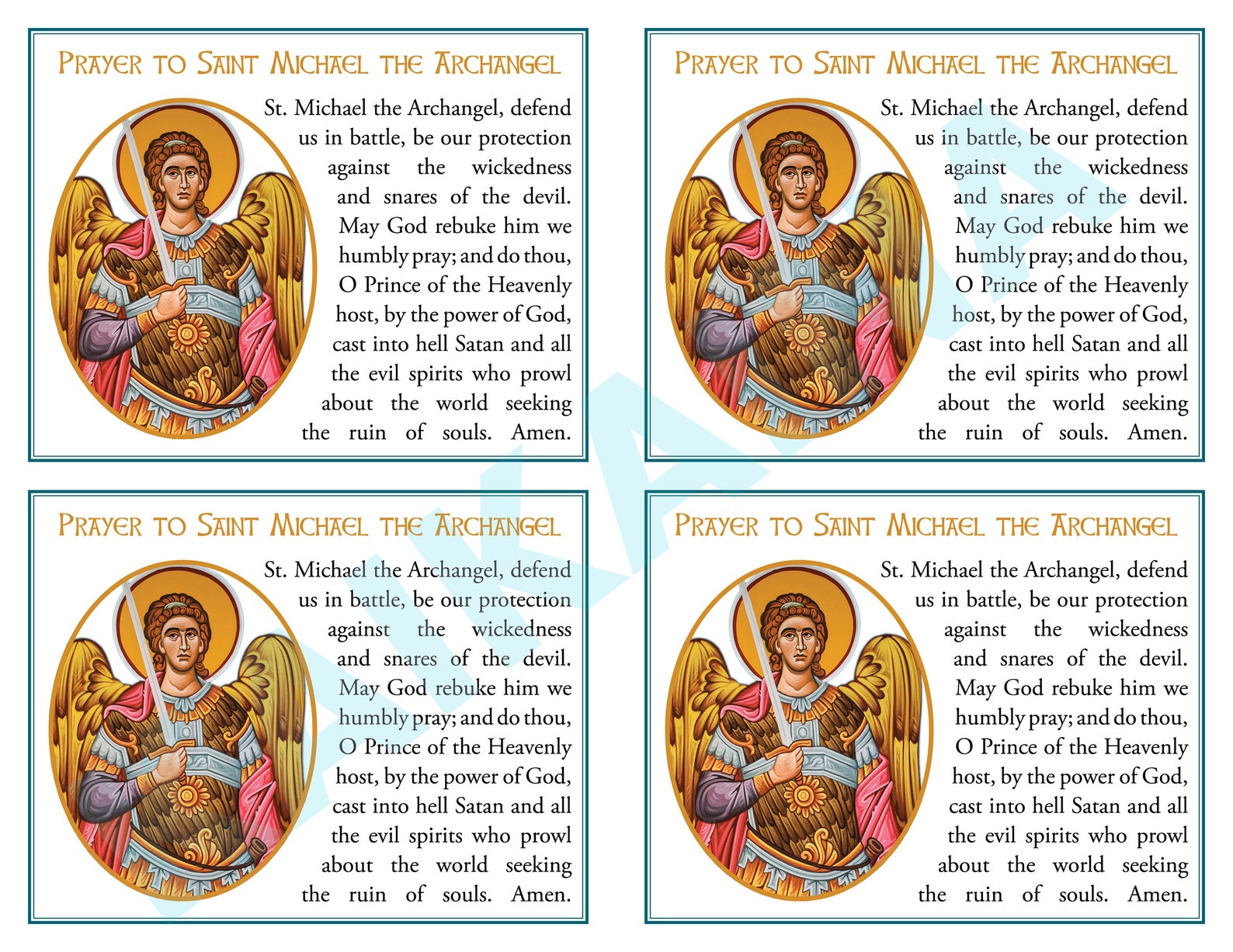 Saint Michael the Archangel Downloadable and Printable Prayer Card 4-up ...