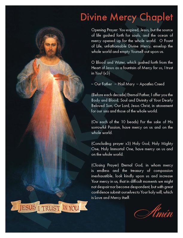 Divine Mercy Chaplet Prayer 8.5 X 11" Poster, Digital Download Printable Catholic Prayer - Two ...