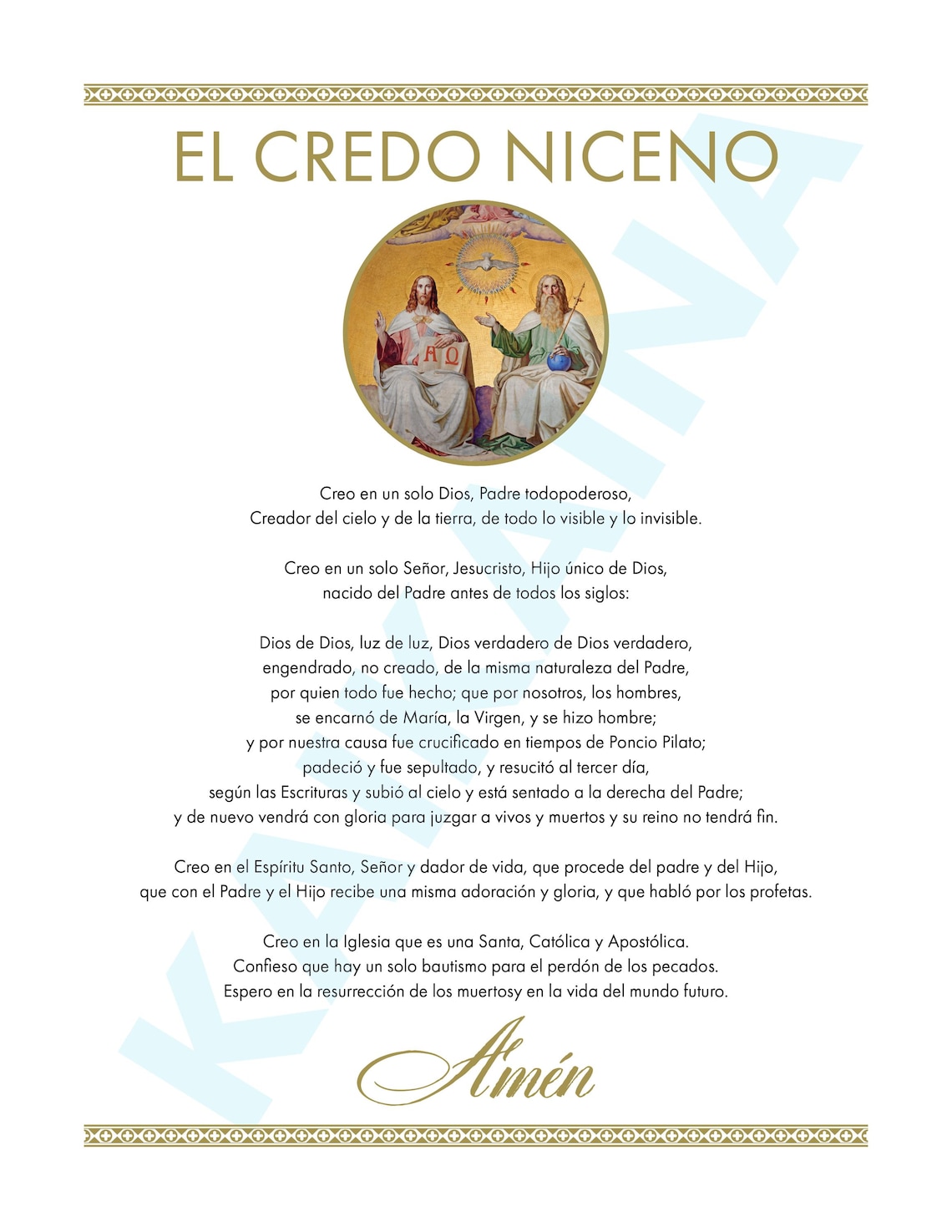 El Credo Niceno - Nicene Creed in Spanish - Download Printable 8.5 X11 ...