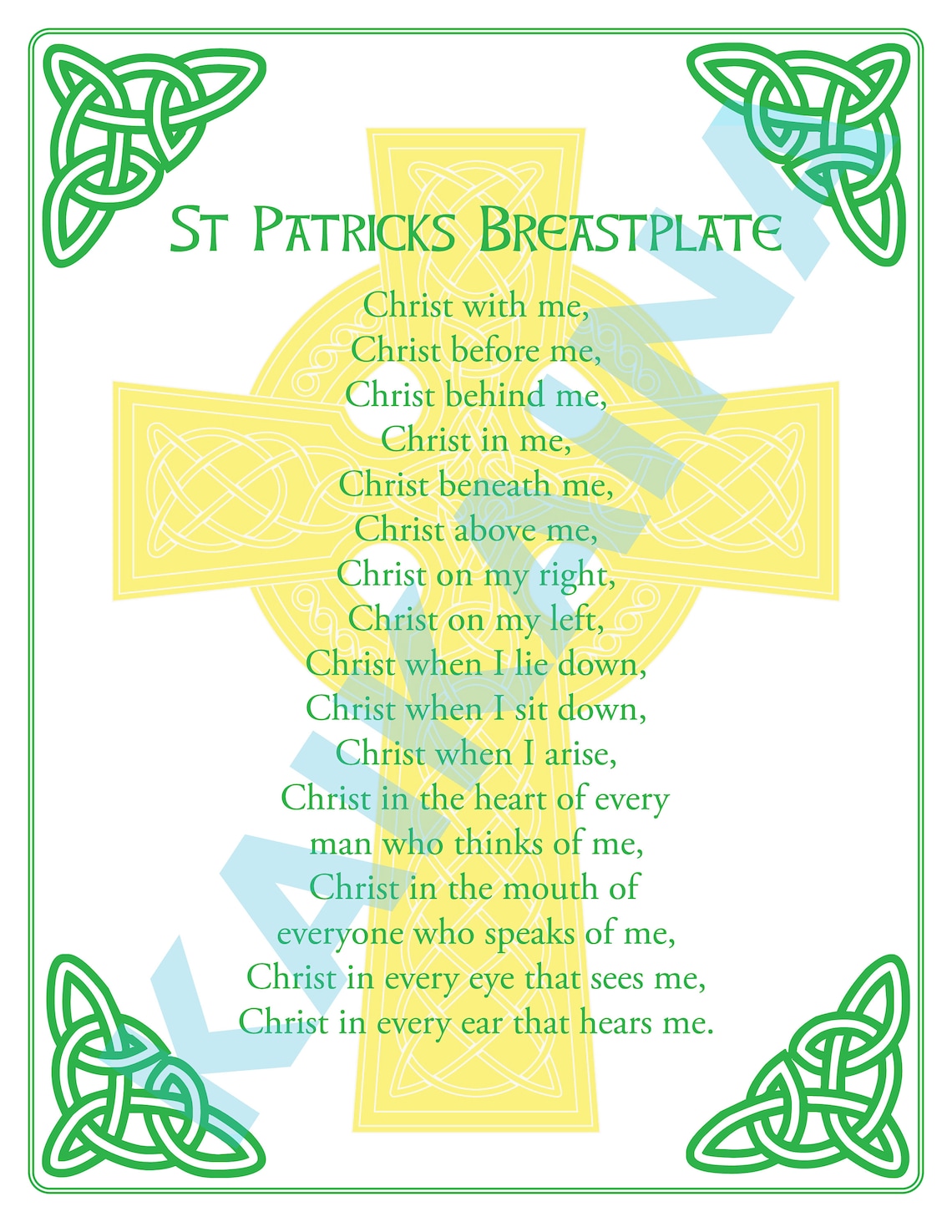 St. Patrick Breastplate Prayer Printable 8.5 X 11 Poster "christ With ...