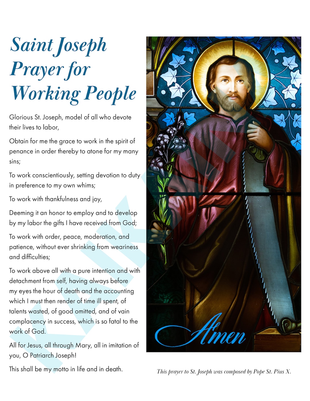 Saint Joseph Prayer for Working People: Catholic Art (digital Download ...