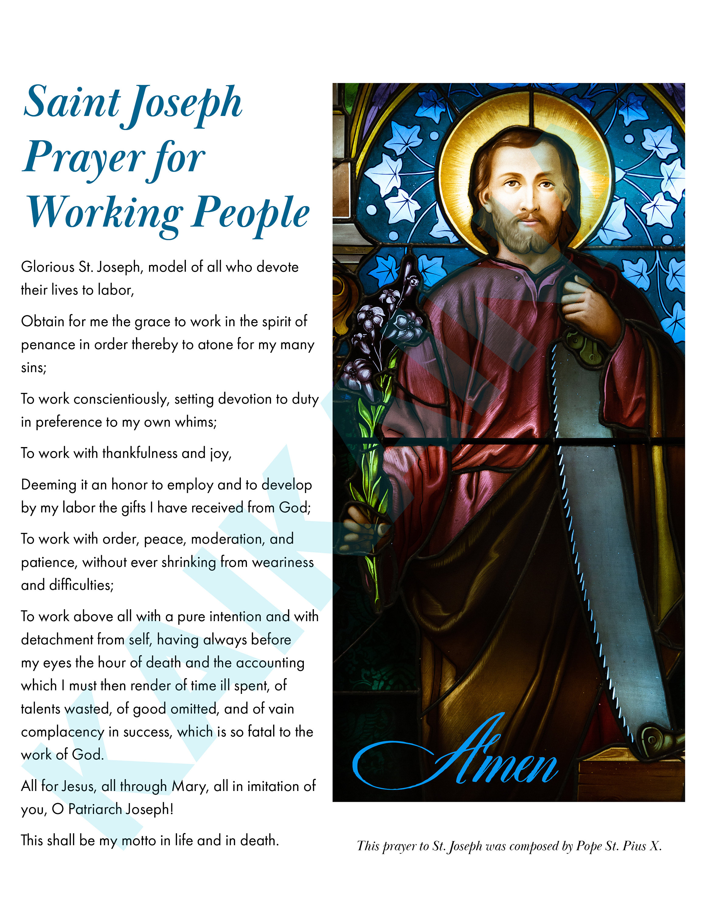 Saint Joseph Prayer for Working People: Catholic Art (digital Download ...