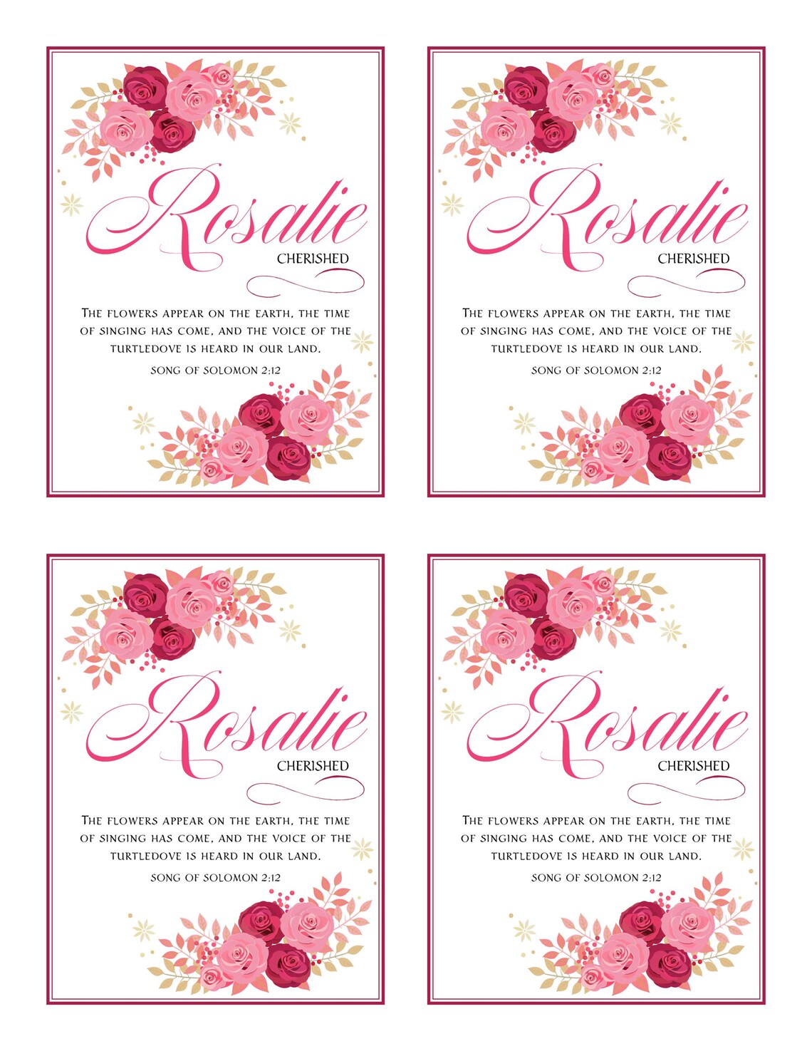 Personalized Name Meaning Card 4 Up: Floral Bible Verse (digital ...