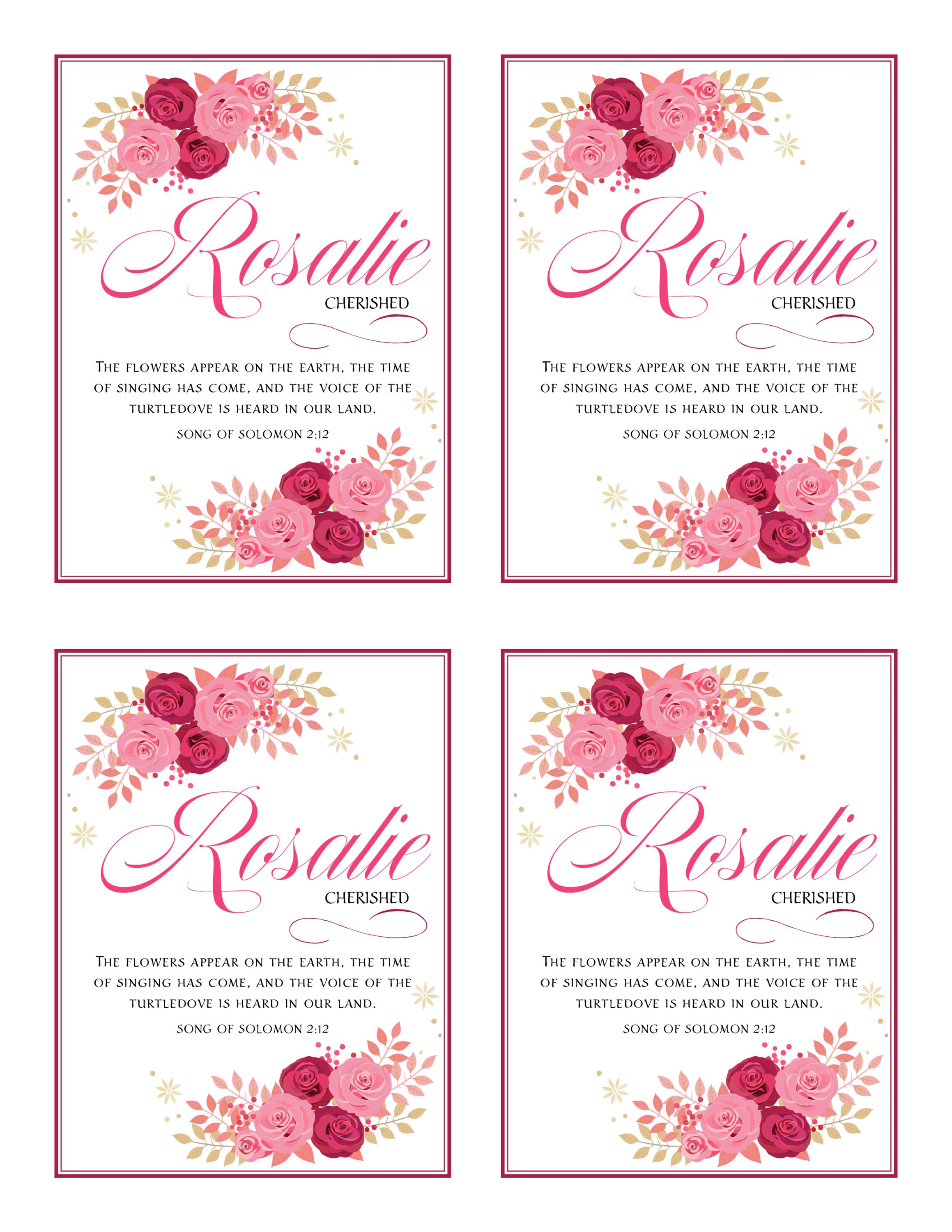 Personalized Name Meaning Card 4 Up: Floral Bible Verse (digital ...