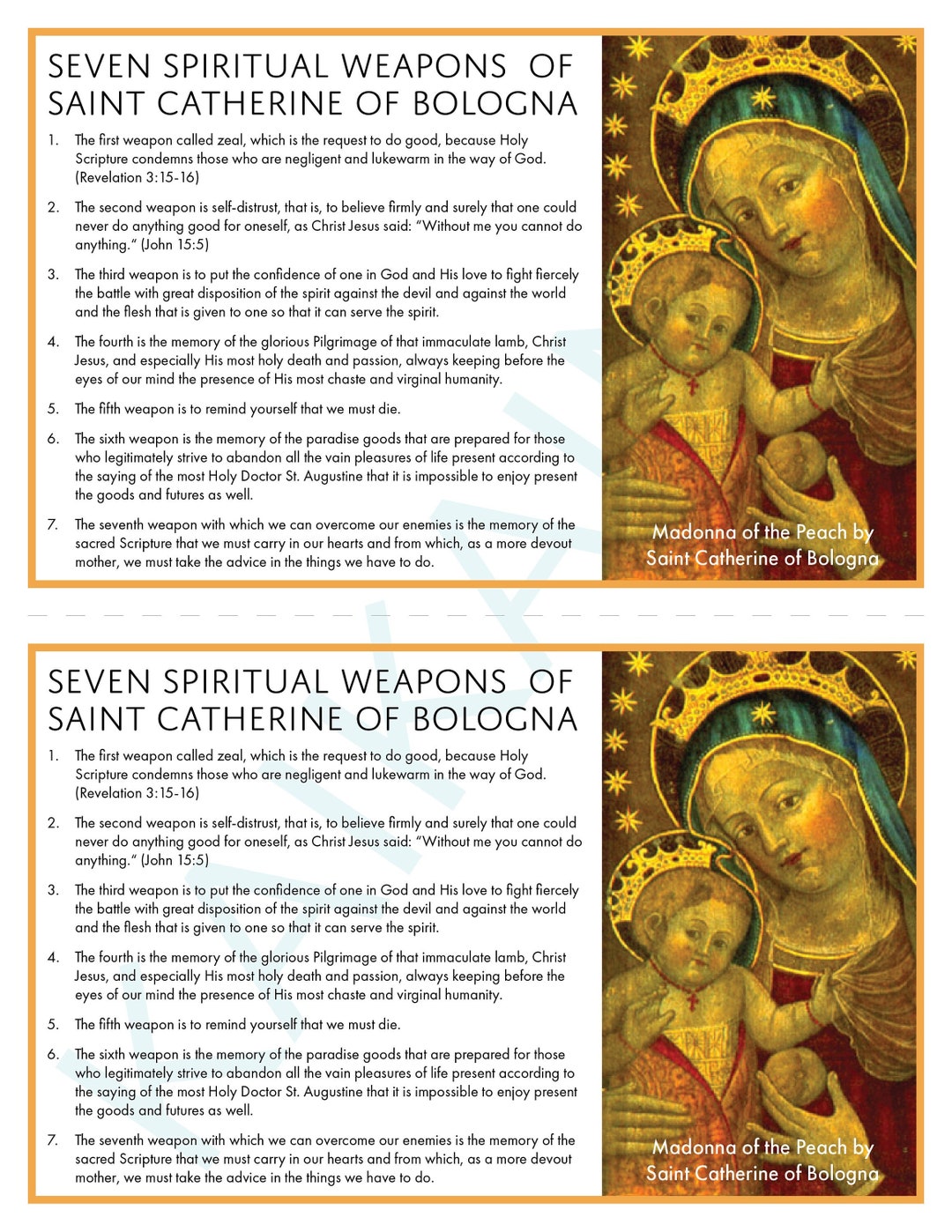 Saint Catherine of Bologna 7 Spiritual Weapons - 2 on a Page - Download ...