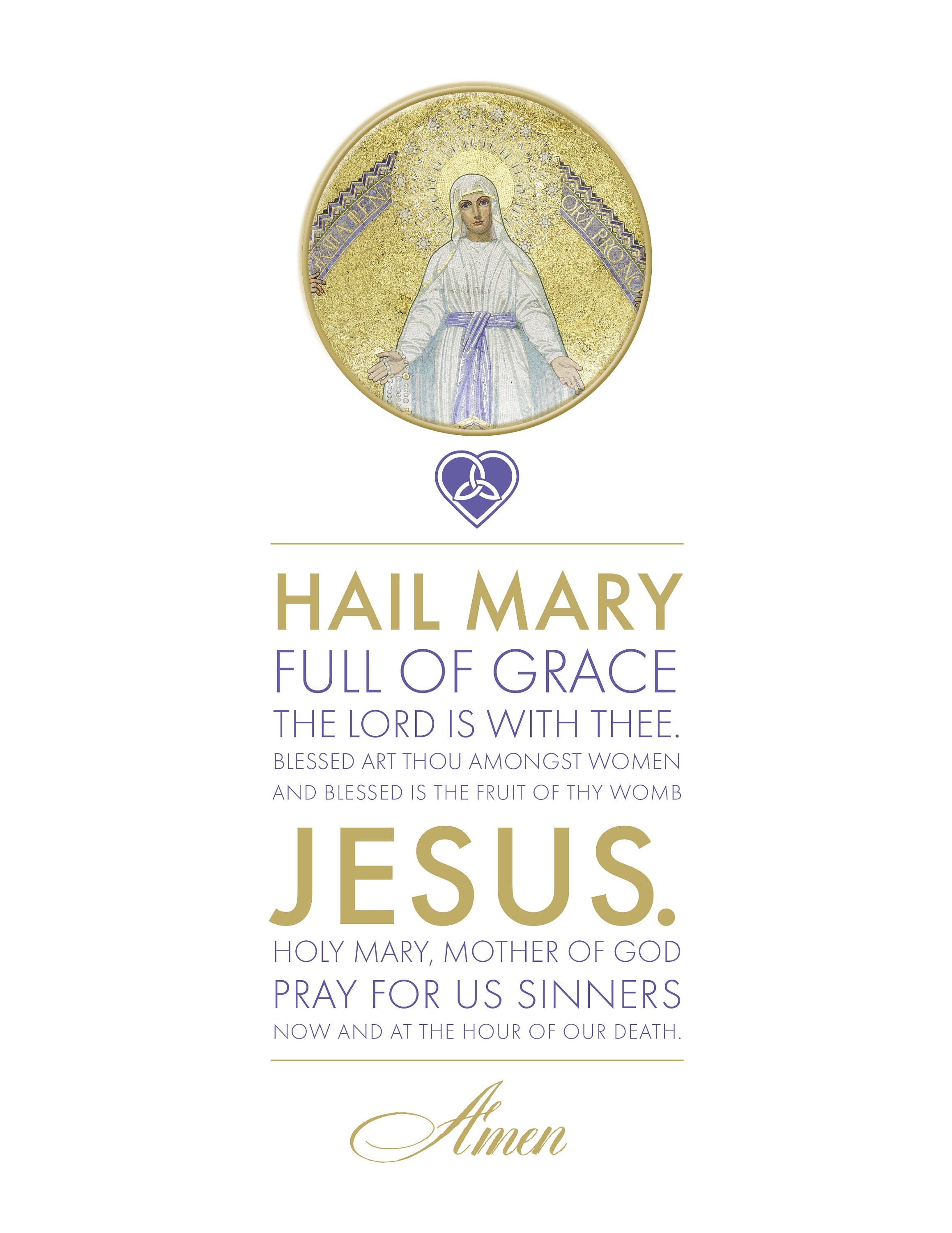 Hail Mary Rosary Prayer Printable 8.5 X11 Poster hail Mary, Full of ...