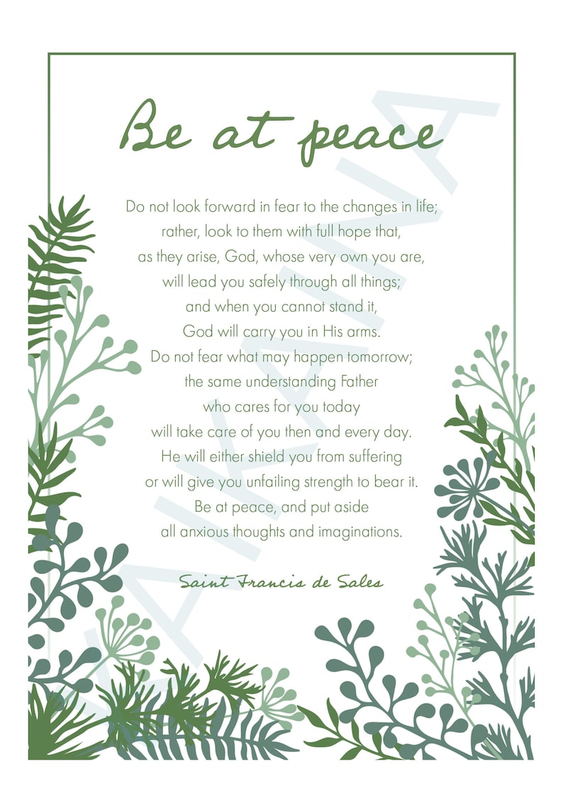 Saint Francis De Sales Prayer Poster: "be at Peace" (digital Download ...