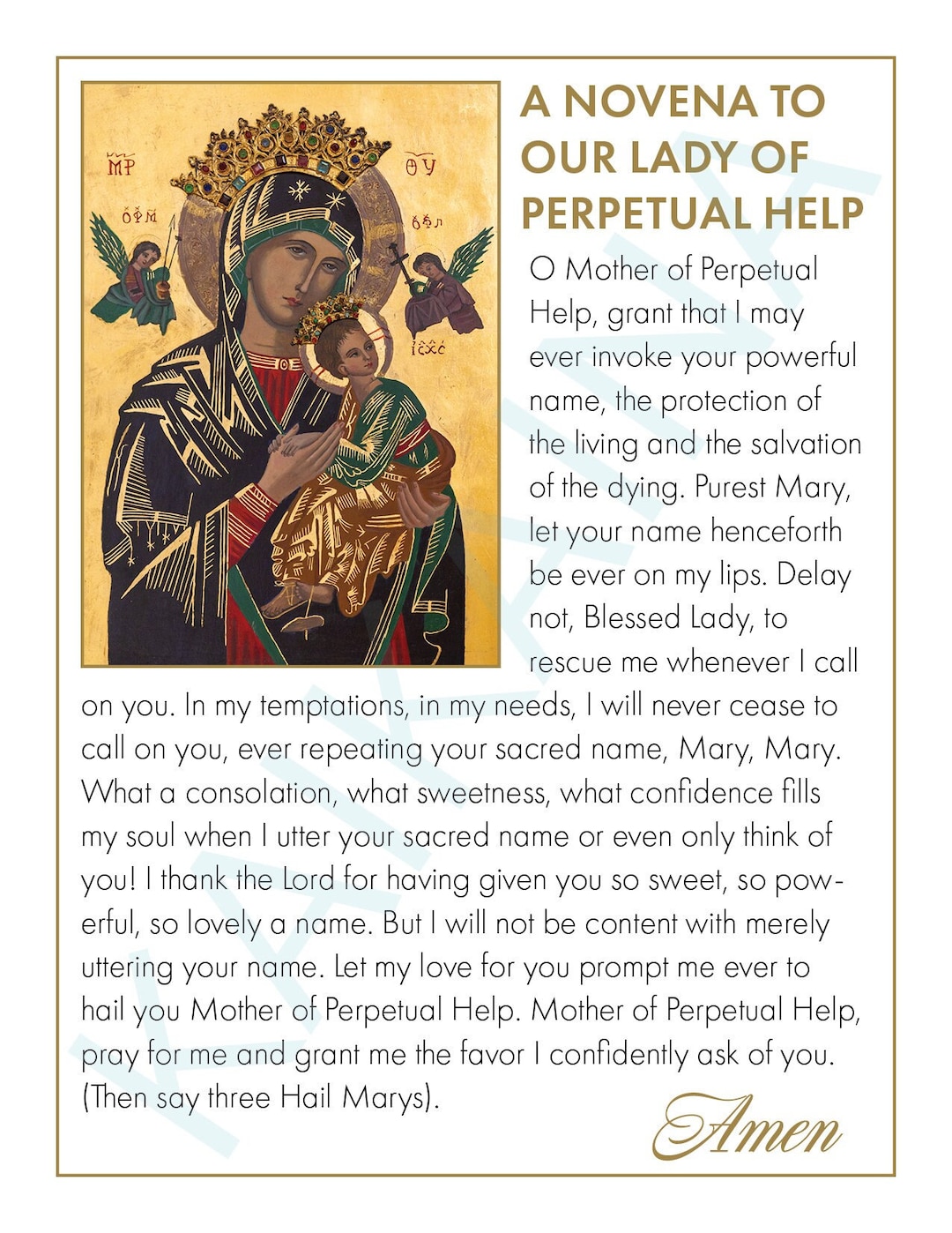 Our Lady of Perpetual Help Novena Prayer Card 4 on a Page Digital ...