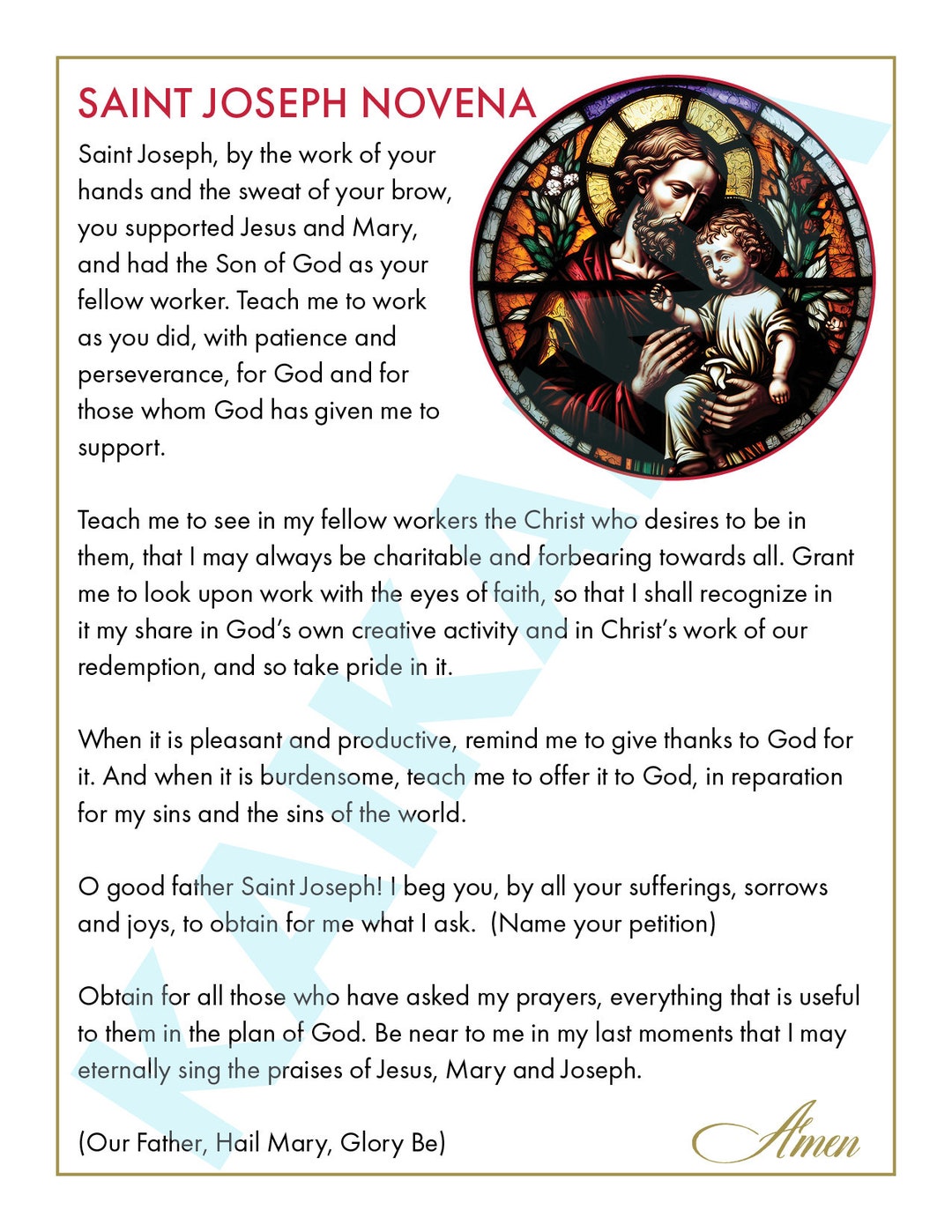 Saint Joseph Novena Prayer Card 4 on a Page - Digital Download ...