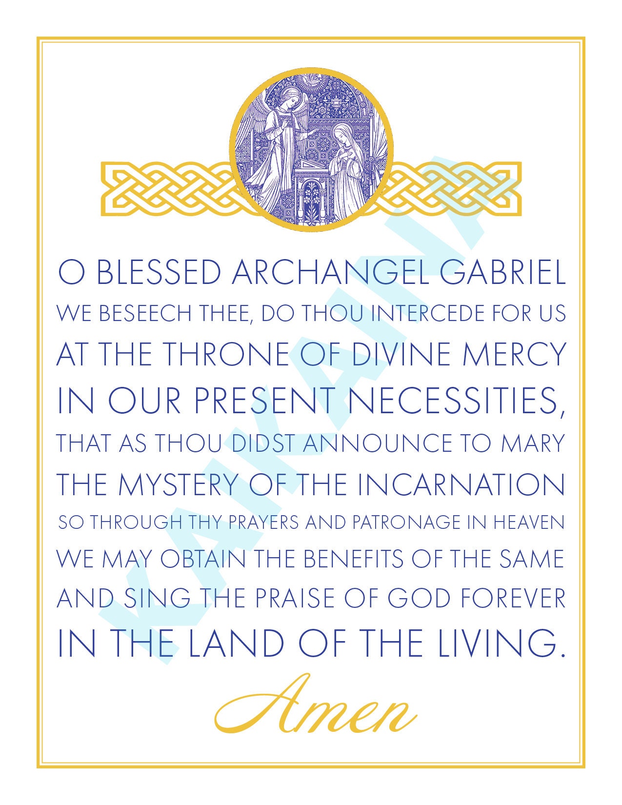 Saint Gabriel the Archangel Prayer Prayer Card 4 on a Page Downloadable ...