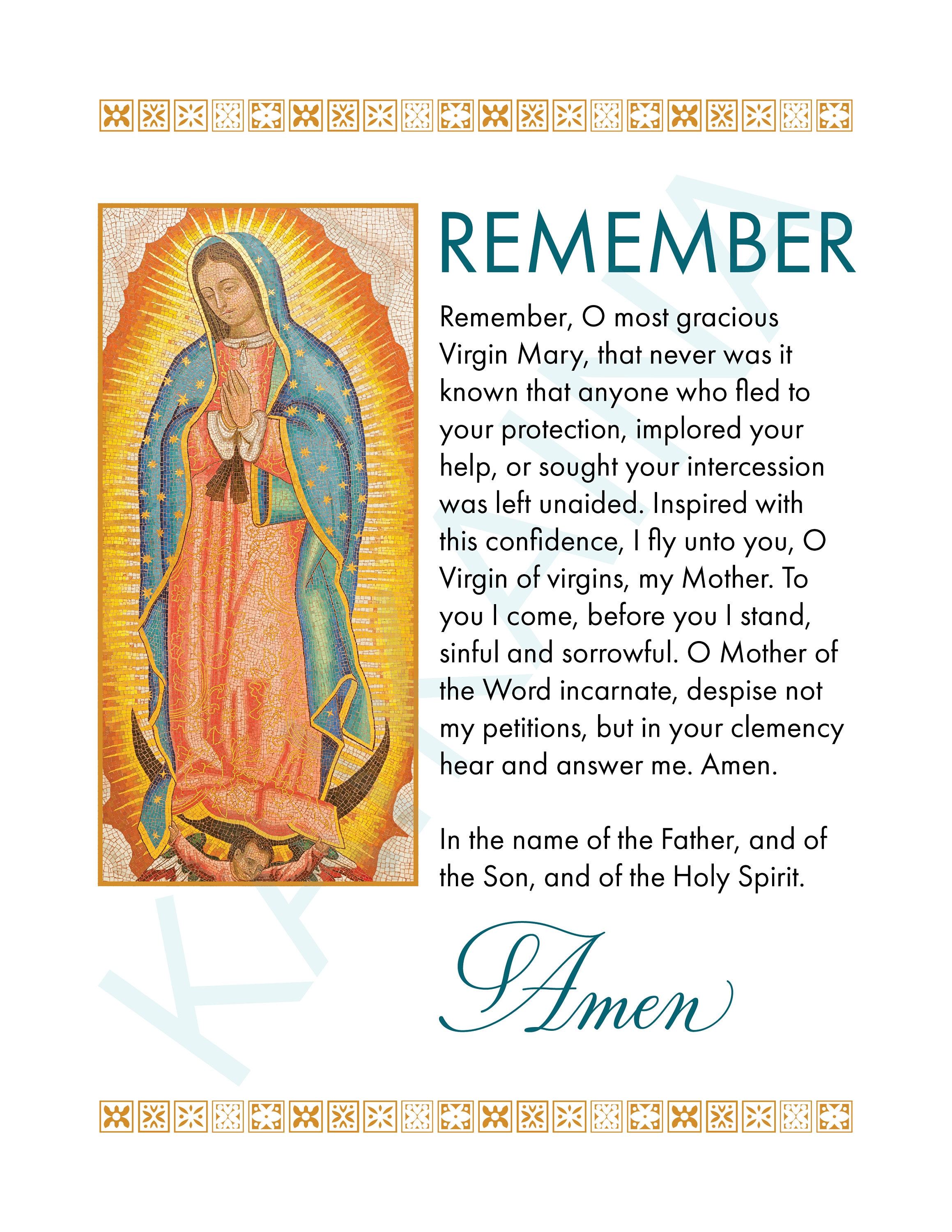 Memorare Prayer Poster: Catholic Marian Novena (digital Download) - Etsy