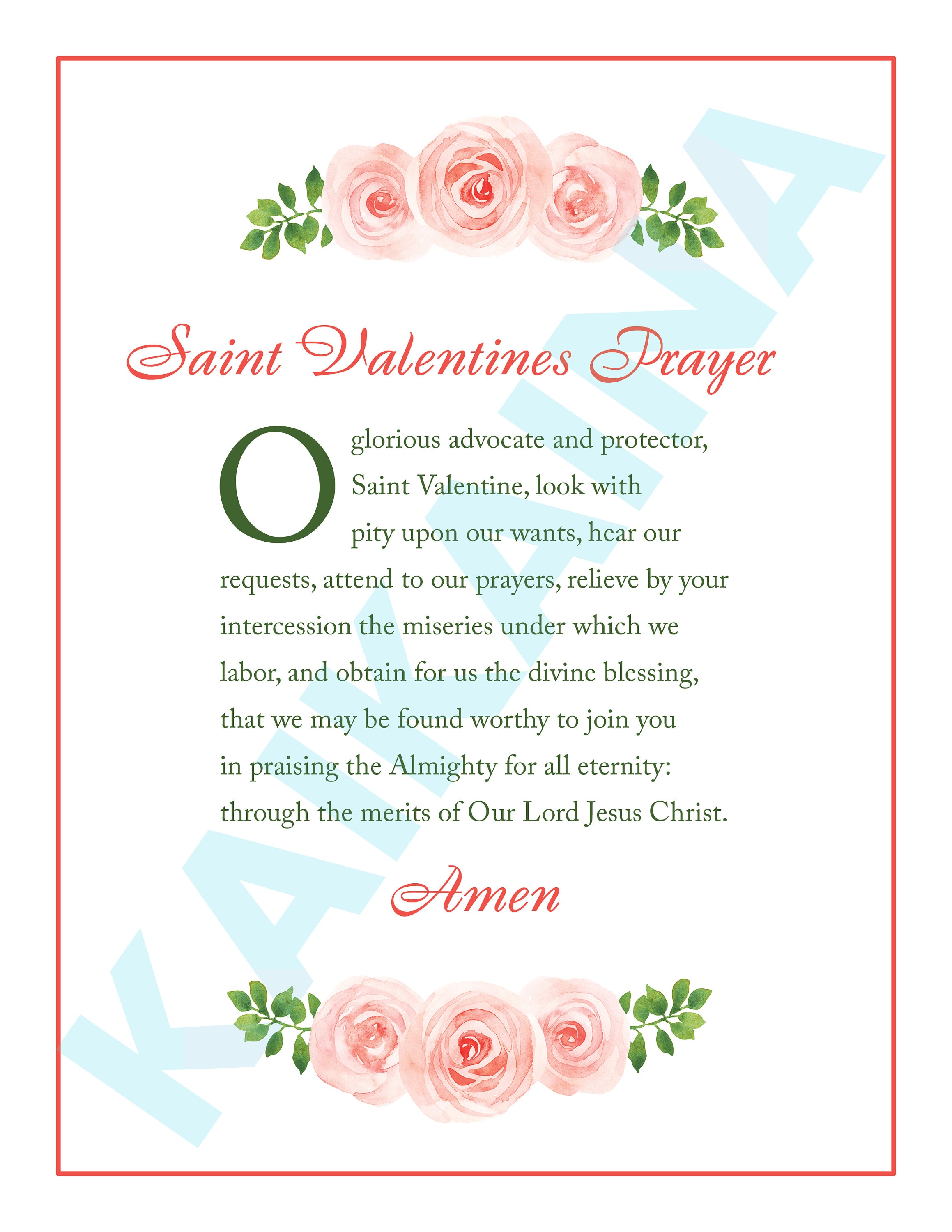 Saint Valentine Prayer Downloadable and Printable 8.5 X 11 Poster With ...
