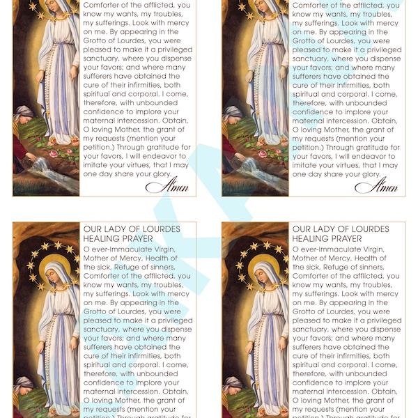 Our Lady of Lourdes Healing Prayer Card 4 on a Page Downloadable and ...