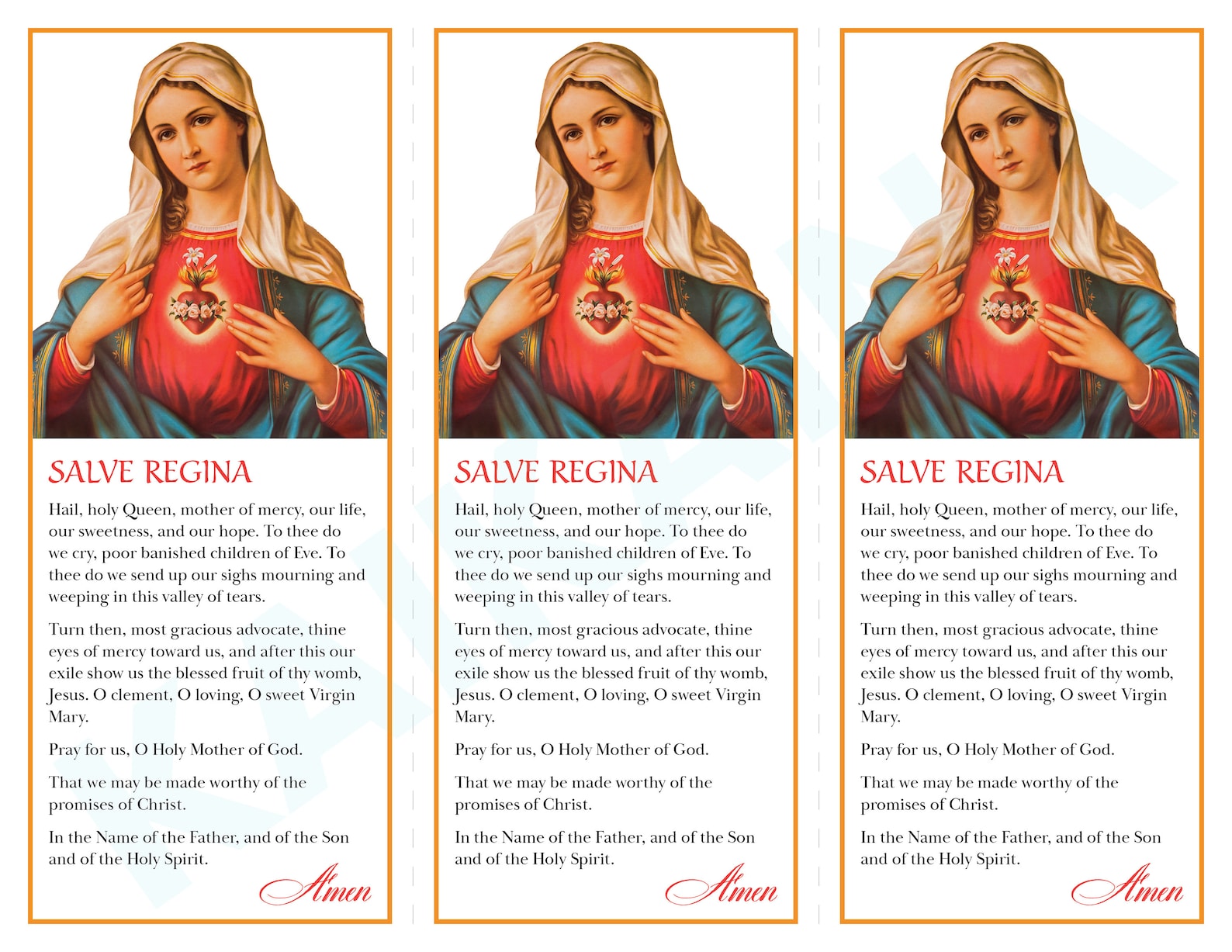 Salve Regina Prayer Card: Hail Holy Queen Printable (digital Download ...