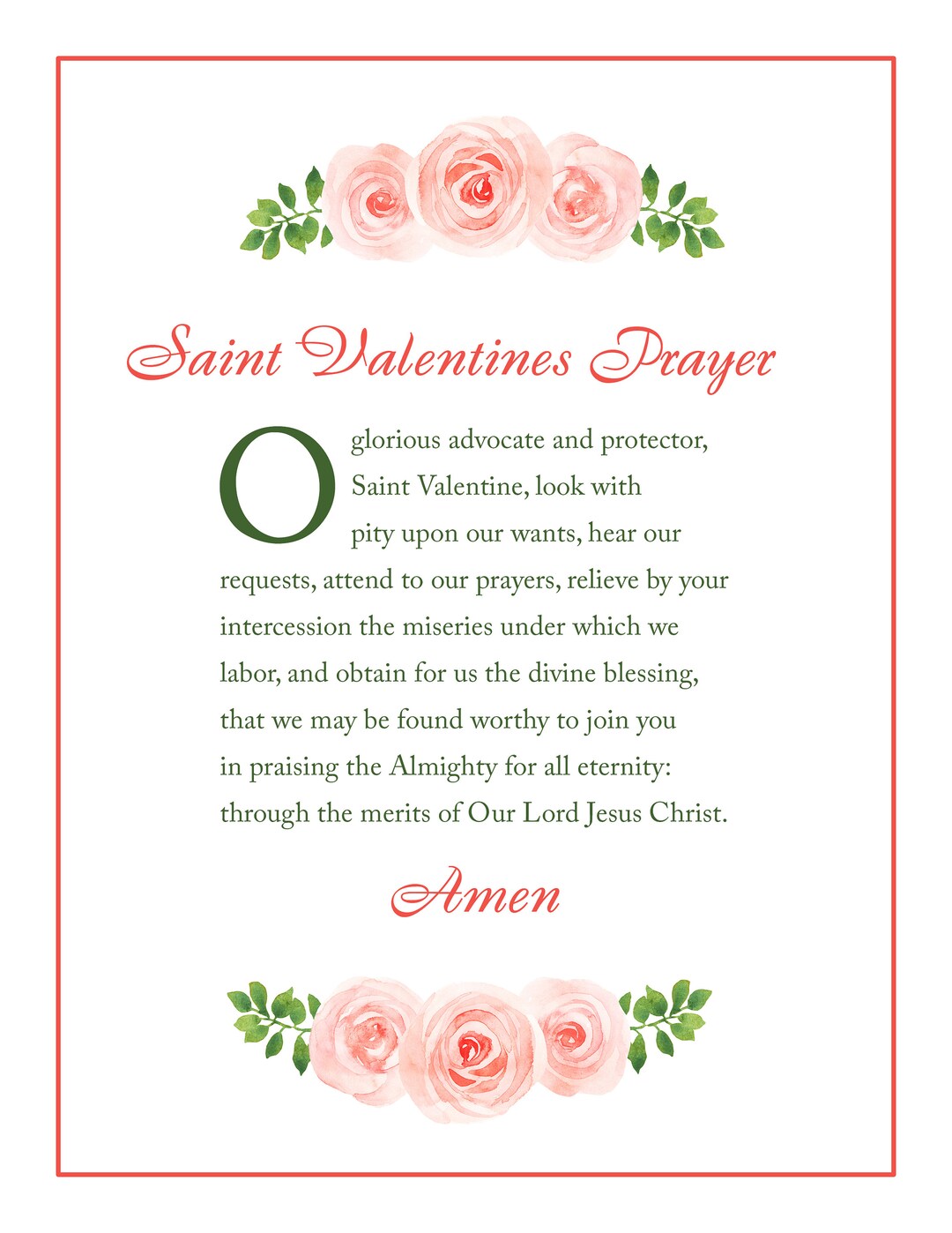 Saint Valentine Prayer Downloadable and Printable 8.5 X - Etsy