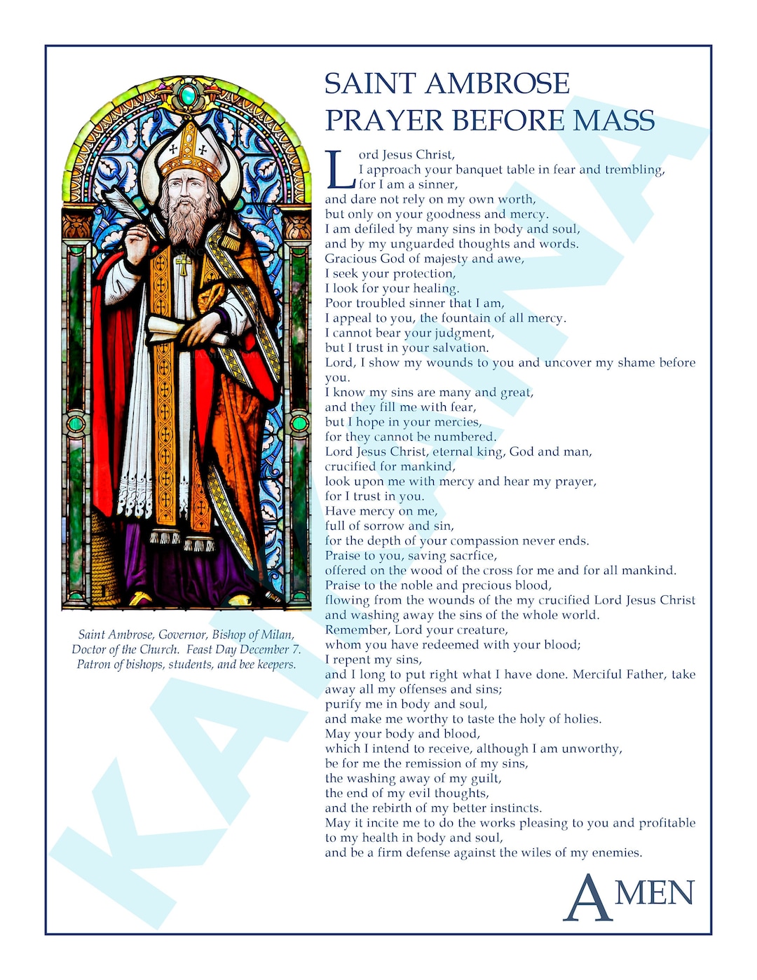 Saint Ambrose Prayer Before Mass - Catholic Art Printable (digital ...