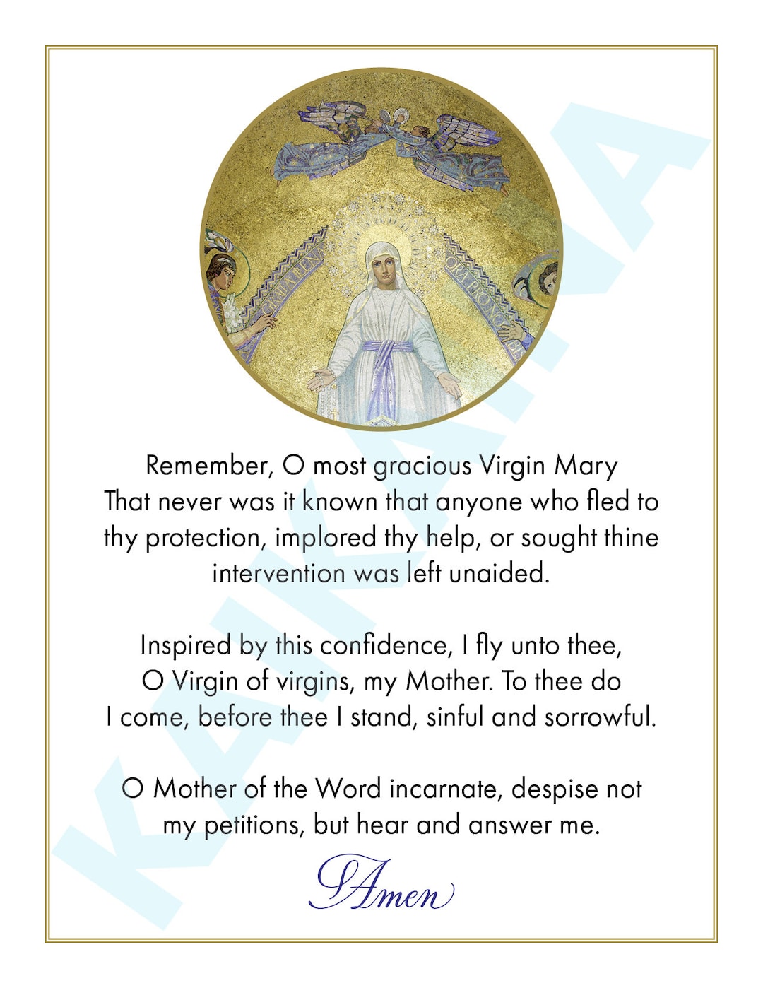 Marian Prayer Card: Minute Memorare, Catholic Printable (digital ...