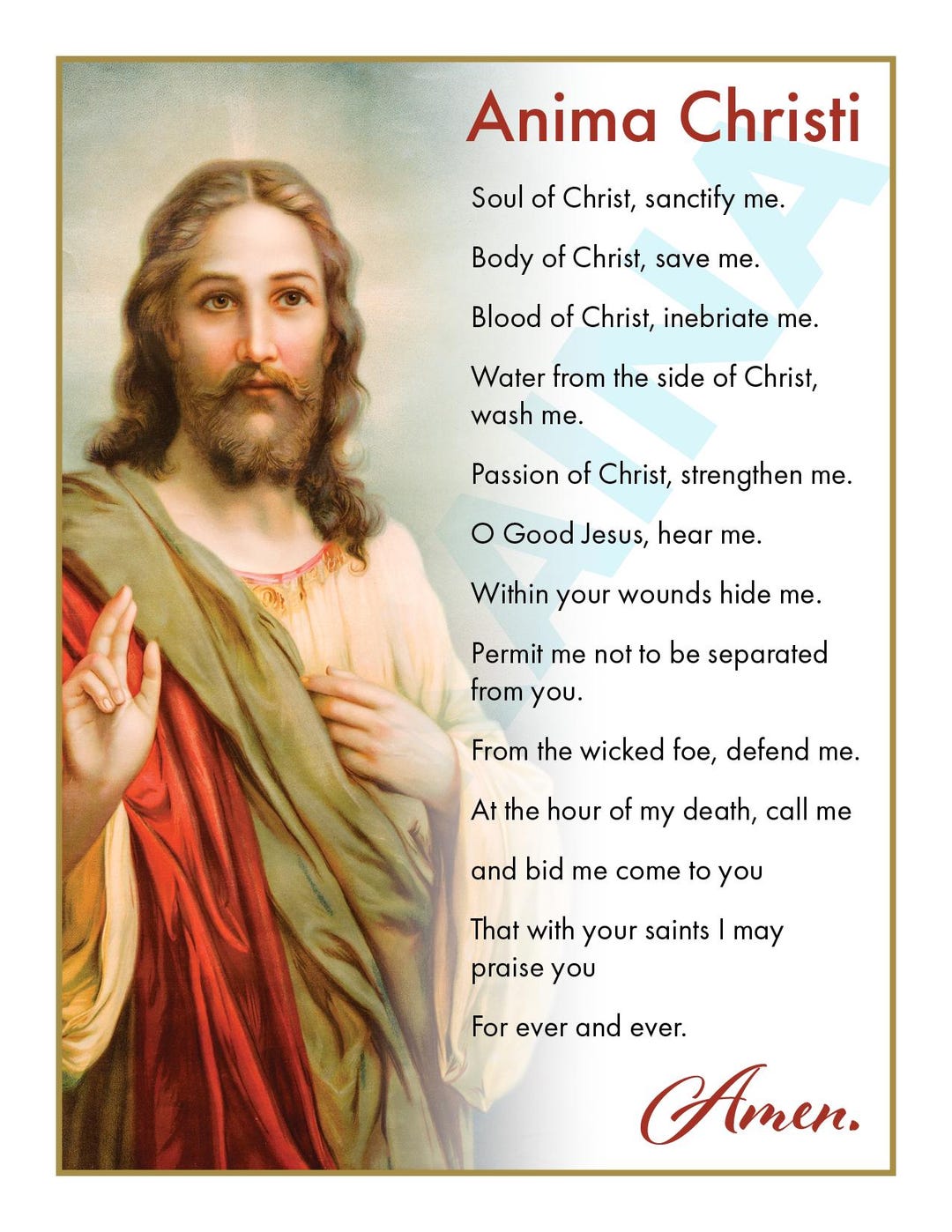 Anima Christi Prayer Card 4 on a Page - Downloadable and Printable ...