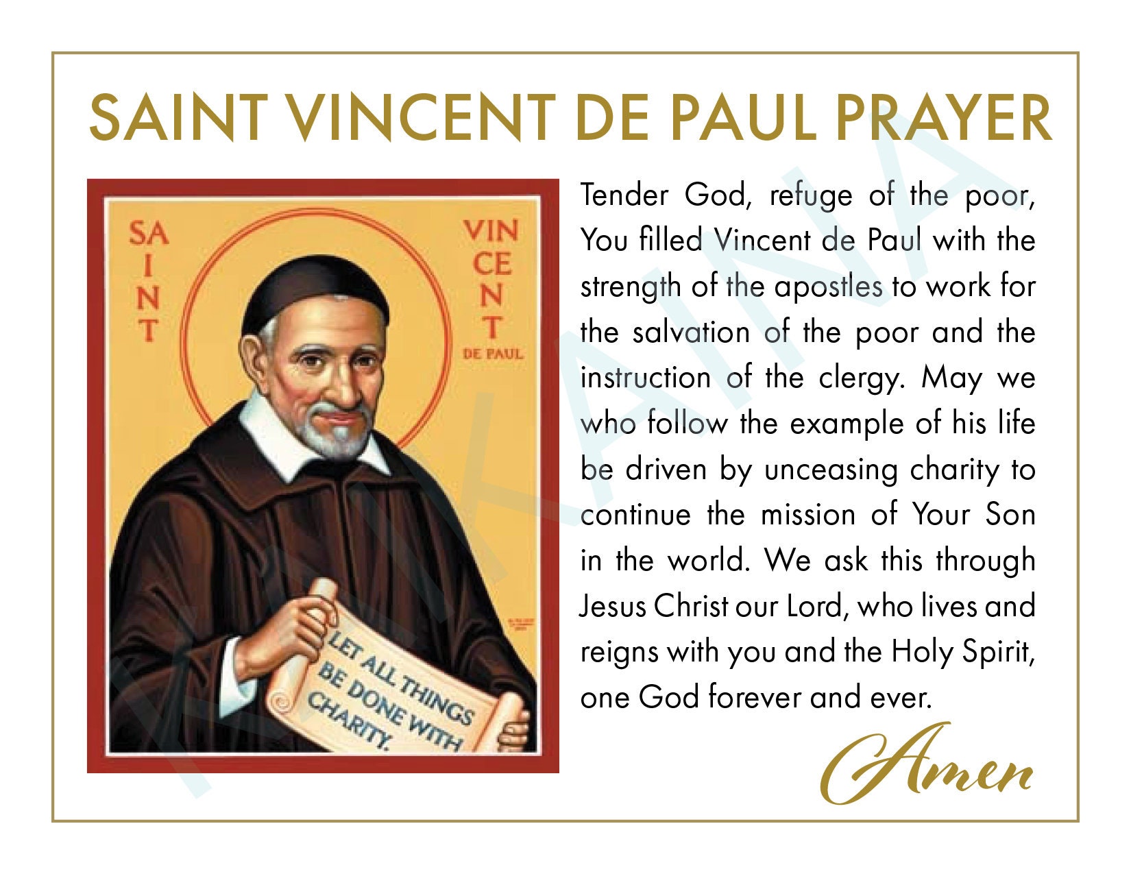 Saint Vincent De Paul Prayer Cards: Catholic Saint Printable (digital ...