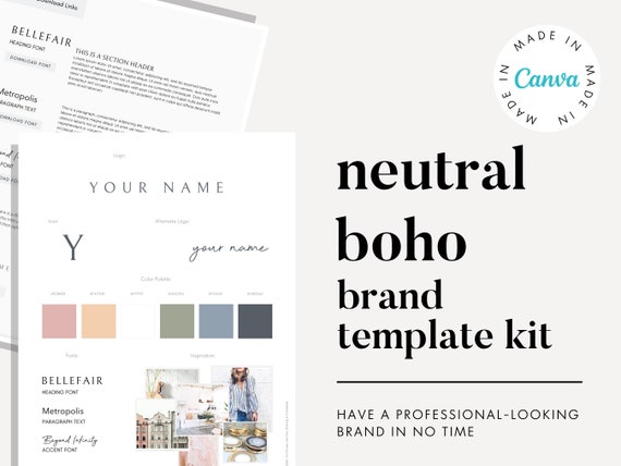Neutral Boho Canva Brand Kit Template Branding Kit Premade - Etsy