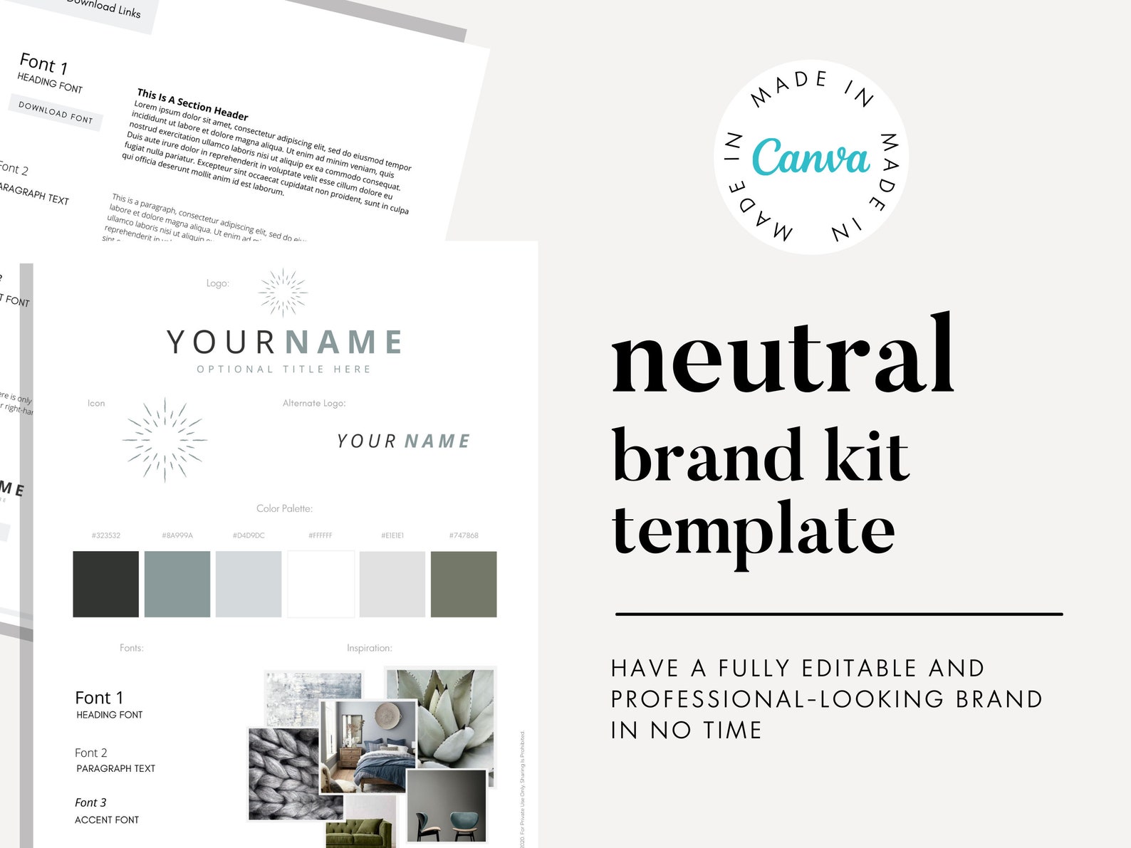 Neutral Canva Brand Kit Template | Branding Kit | Premade Branding Kit ...