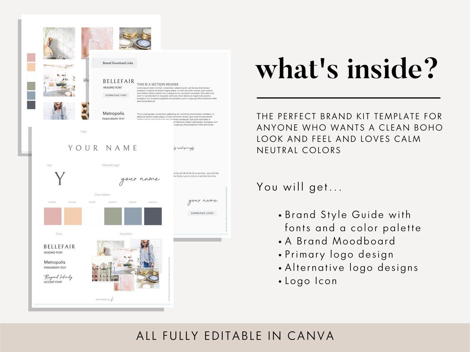 Neutral Boho Canva Brand Kit Template | Branding Kit | Premade Branding ...