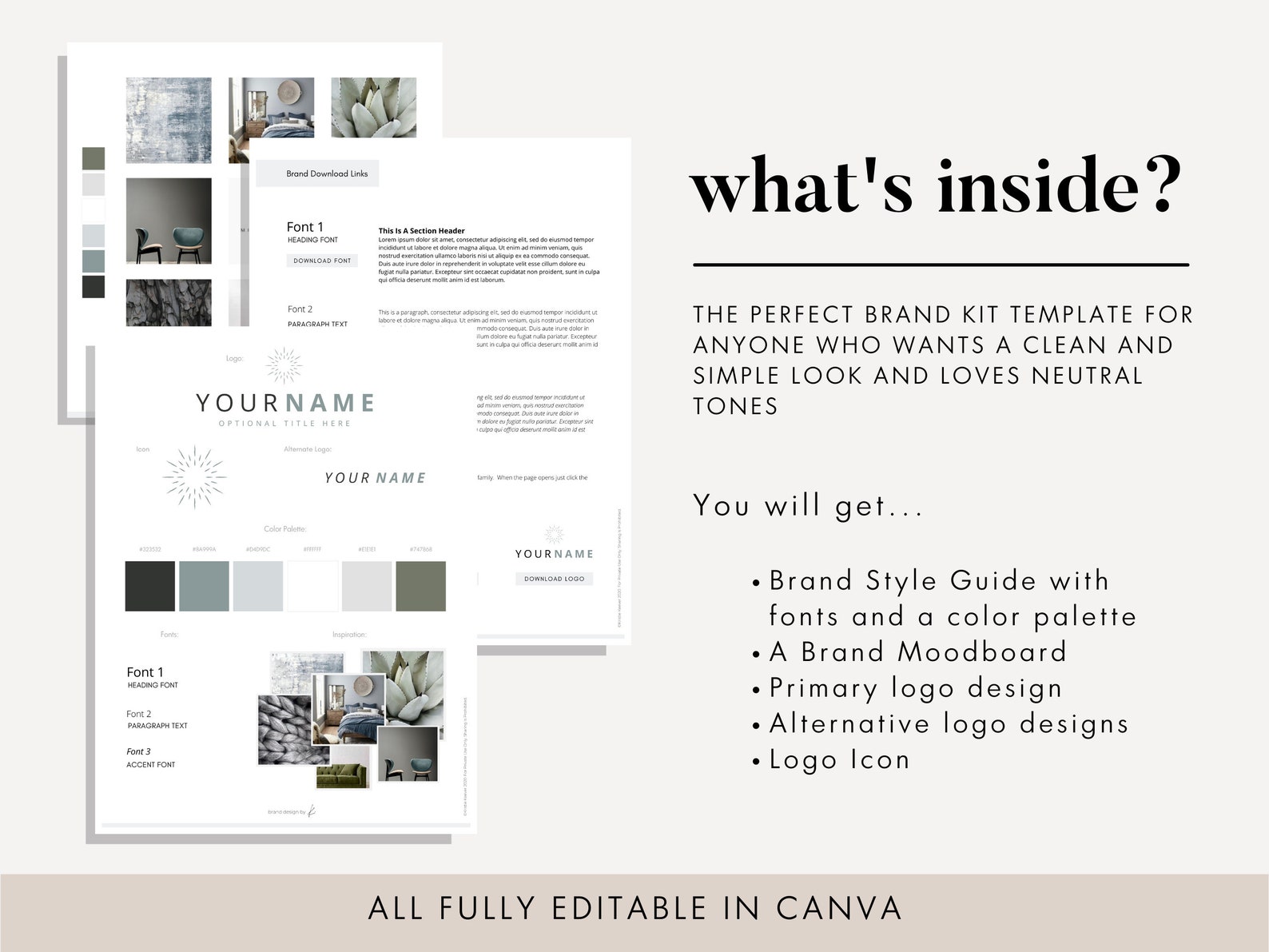 Neutral Canva Brand Kit Template | Branding Kit | Premade Branding Kit ...