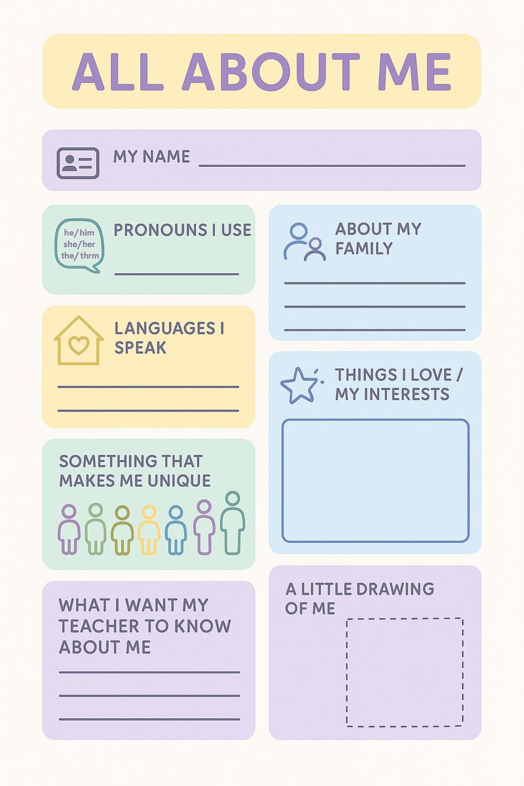All About Me – Inclusive Student Worksheet | LGBTQ+ Affirming Printable ...
