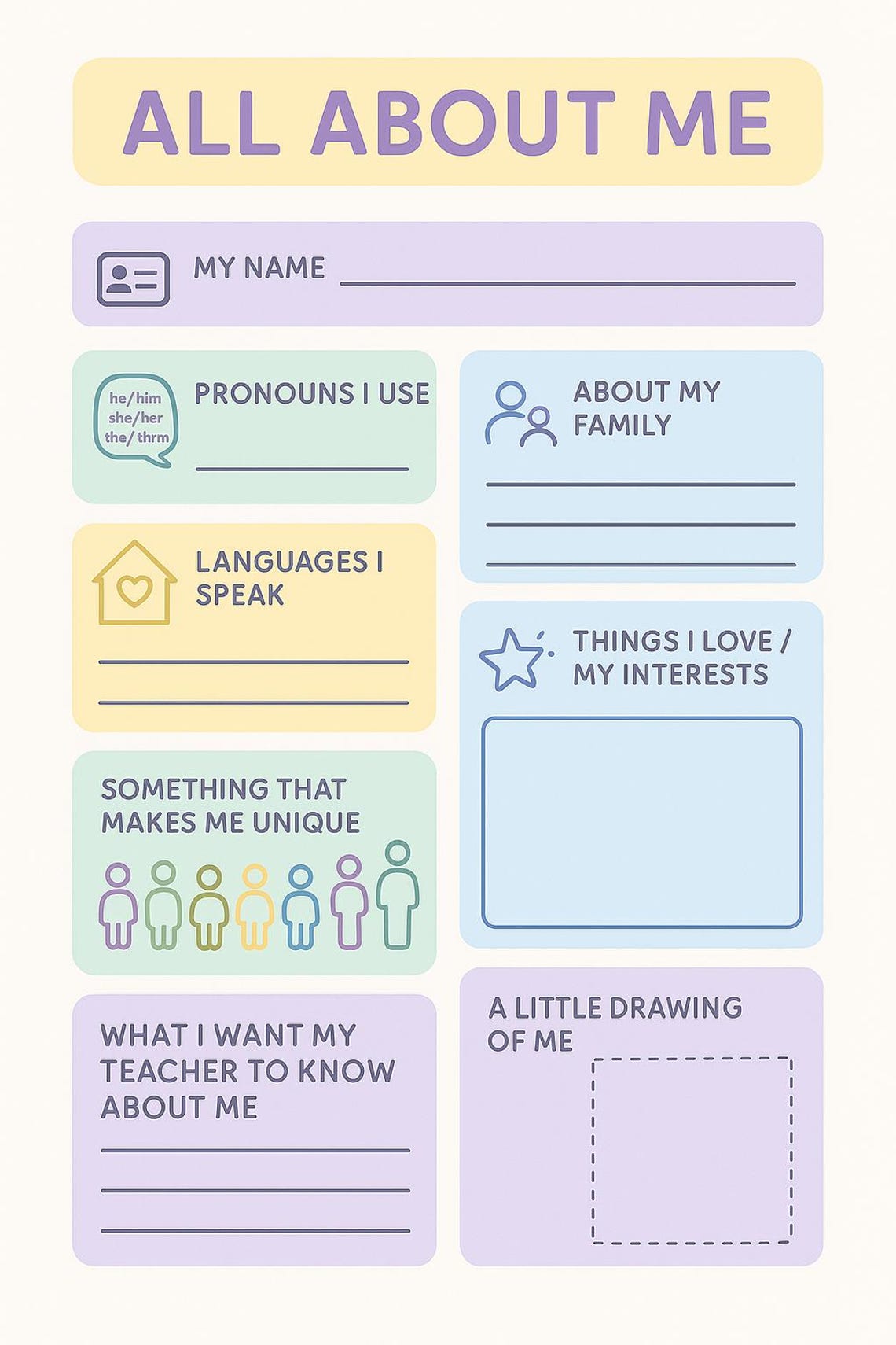 All About Me – Inclusive Student Worksheet | LGBTQ+ Affirming Printable ...