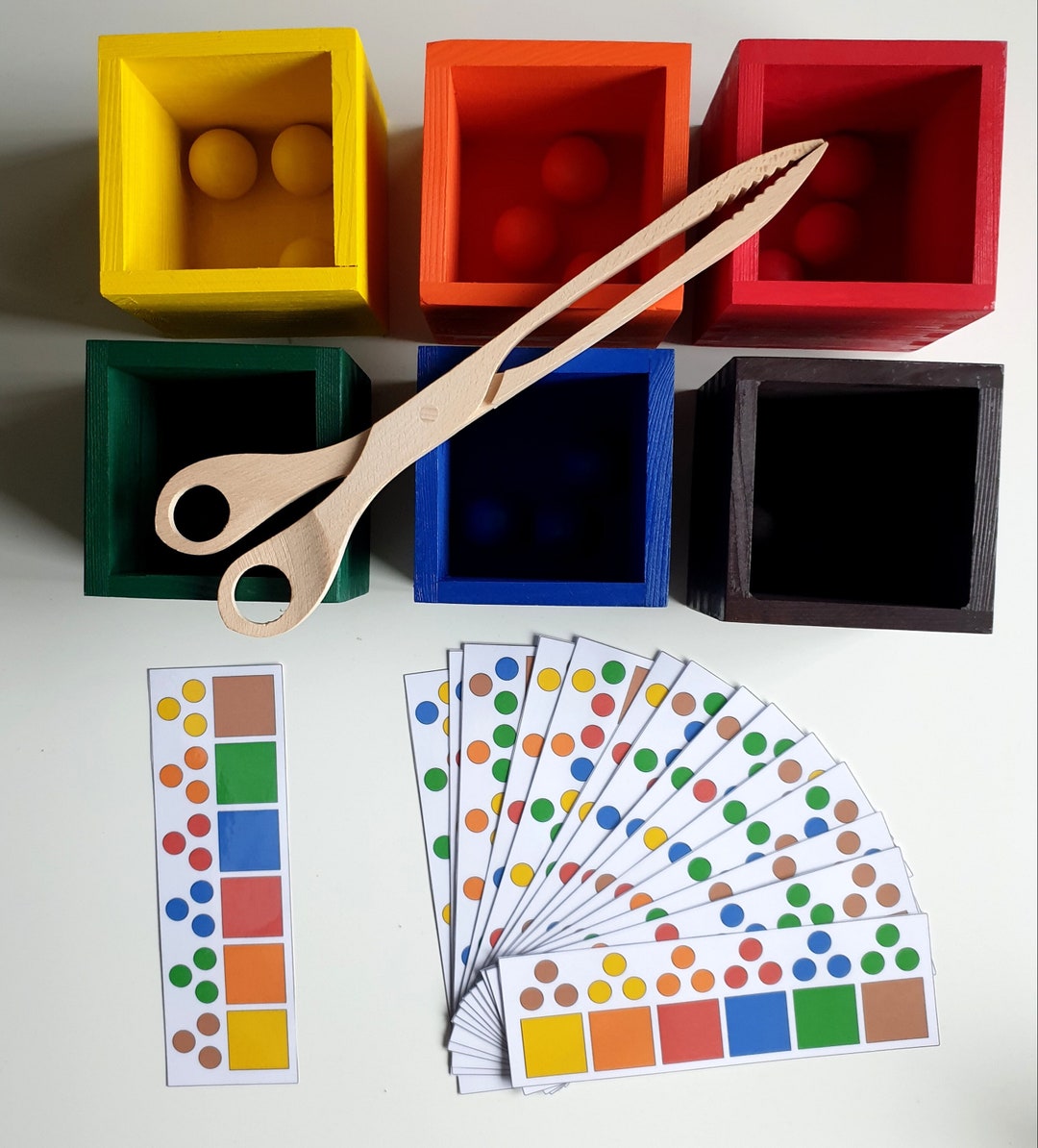 Montessori Wooden Left-brain Puzzle Color Sorter Color Segregation Set ...