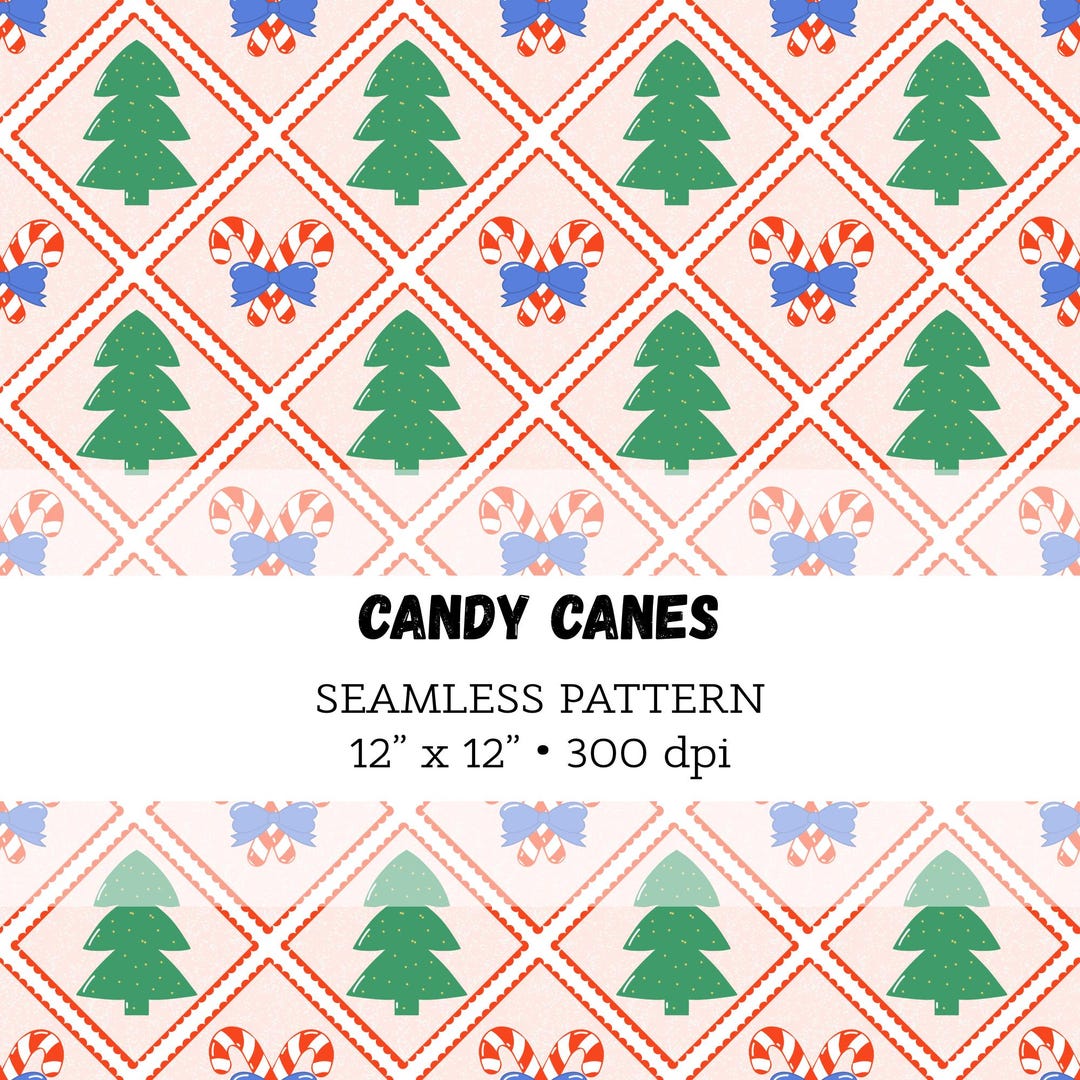 Candy Canes Christmas Seamless Pattern, Festive Repeating Digital Paper ...