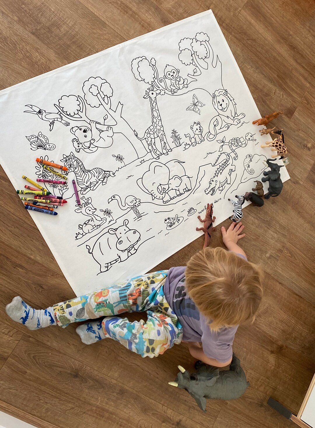 Safari Animals Extra Large Colouring Cloth Set for Kids, Children's ...