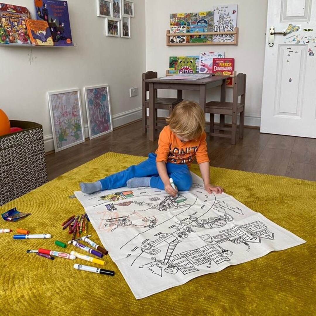 Extra Large Colouring Cloth for Kids, Construction Site Theme, Children ...
