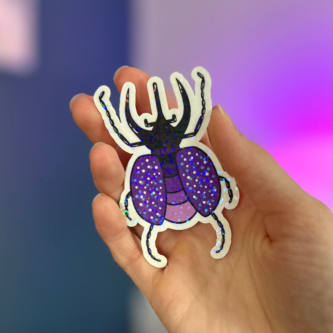 Beetle Holographic Sticker, Dreamy Purple Bug, Colorful Insect, Nature ...