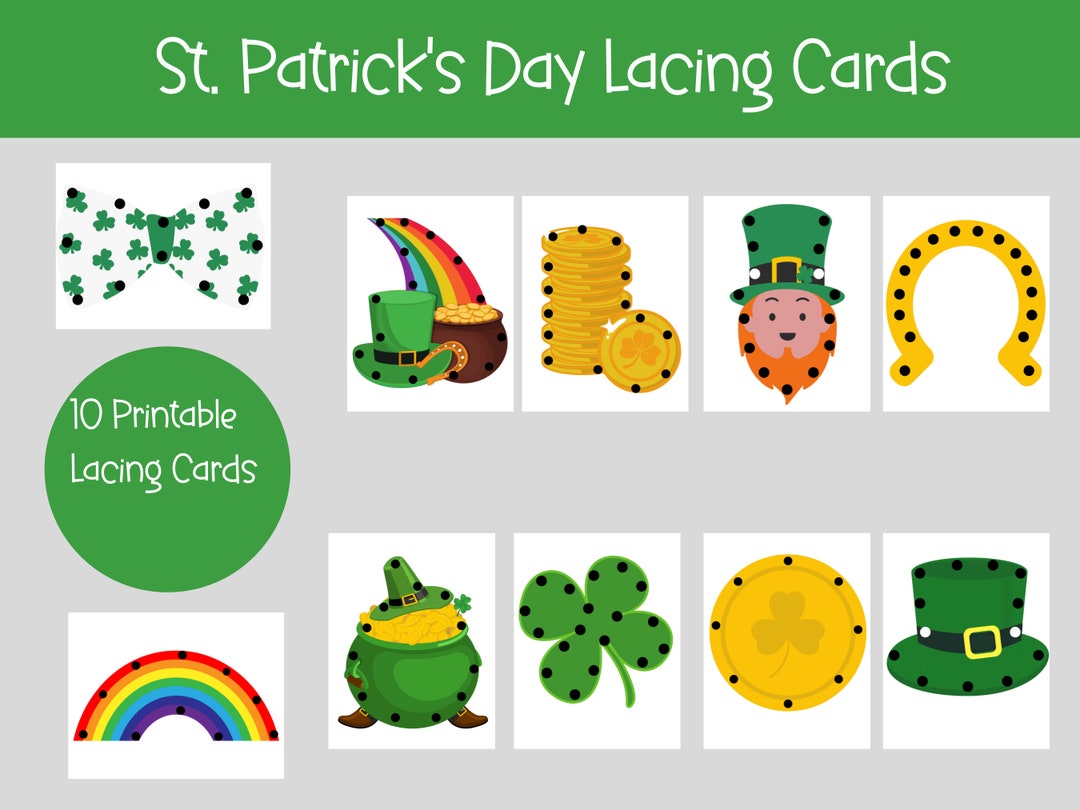 St Patrick's Lacing Cards, Fine Motor Skills, Preschool Sewing Cards ...