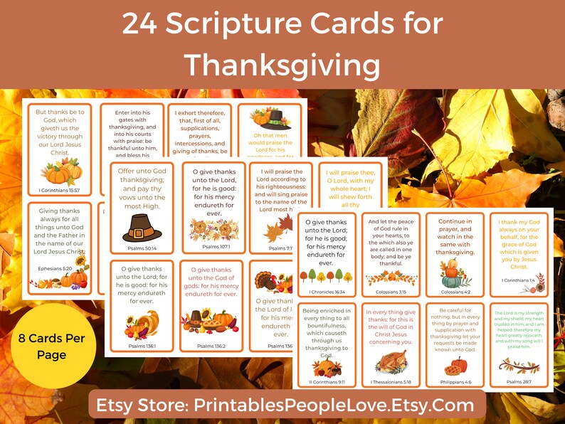 Thanksgiving Scripture Card Set, Thanksgiving Verses, Thanksgiving ...