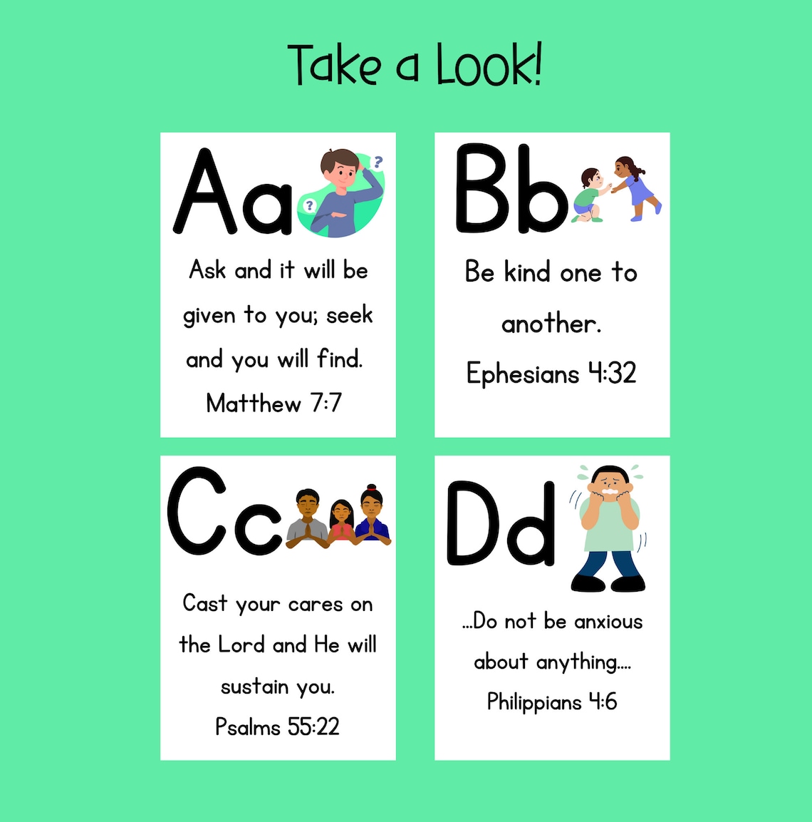 Alphabet Bible Verse Cards Version 2, Printable ABC Bible Flashcards ...