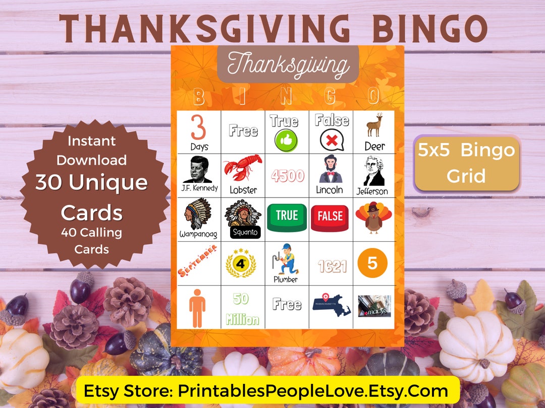 Thanksgiving Bingo, Printable Thanksgiving Game, Fall Bingo, Digital ...