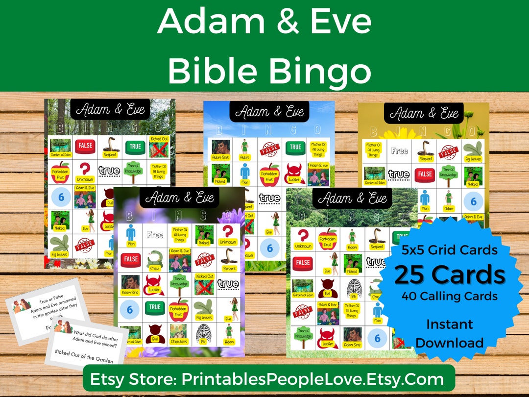 Adam & Eve Bingo, Bible Bingo, VBS Bingo, Sunday School Bingo, Bingo ...