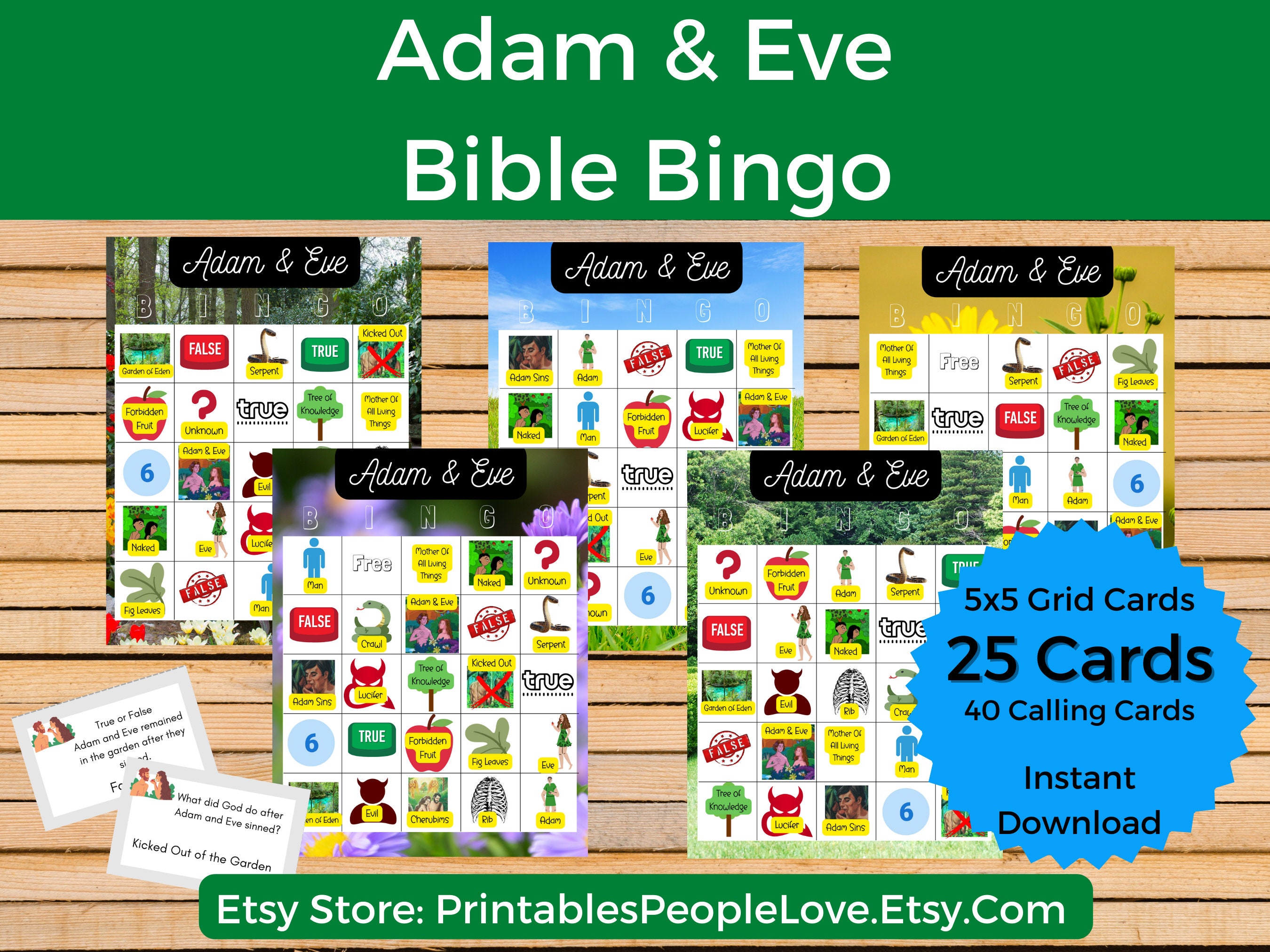 Adam & Eve Bingo, Bible Bingo, VBS Bingo, Sunday School Bingo, Bingo ...