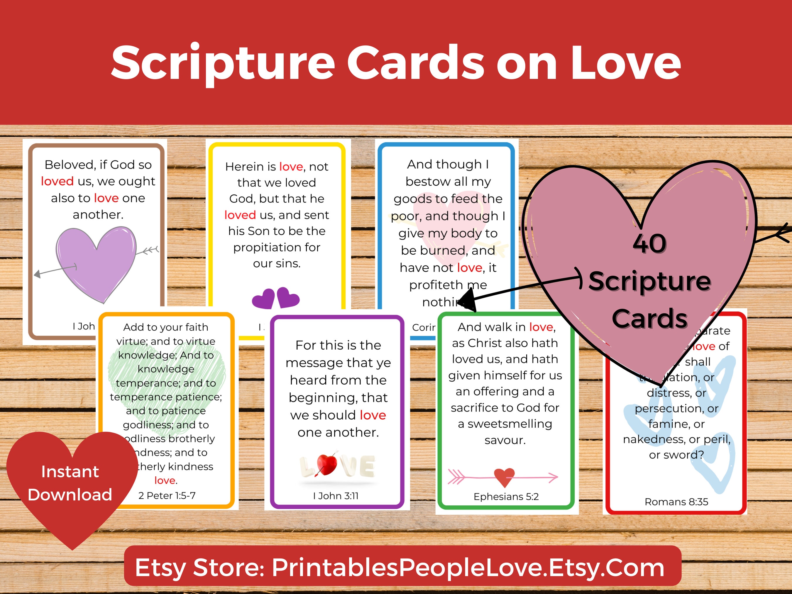 40 Scripture Cards on Love, Printable Verse Cards, Bible Memory Verse ...