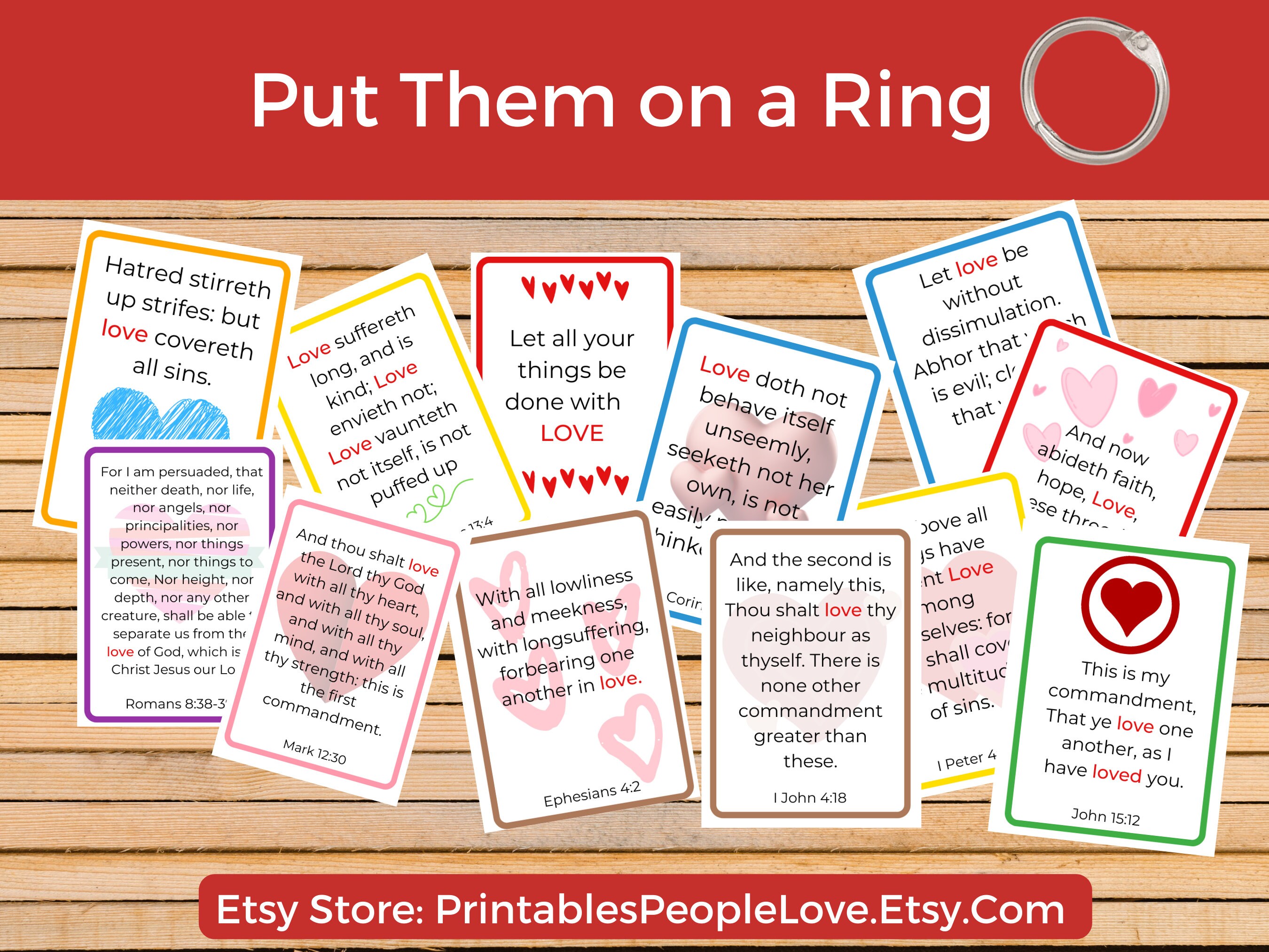 40 Scripture Cards on Love, Printable Verse Cards, Bible Memory Verse ...