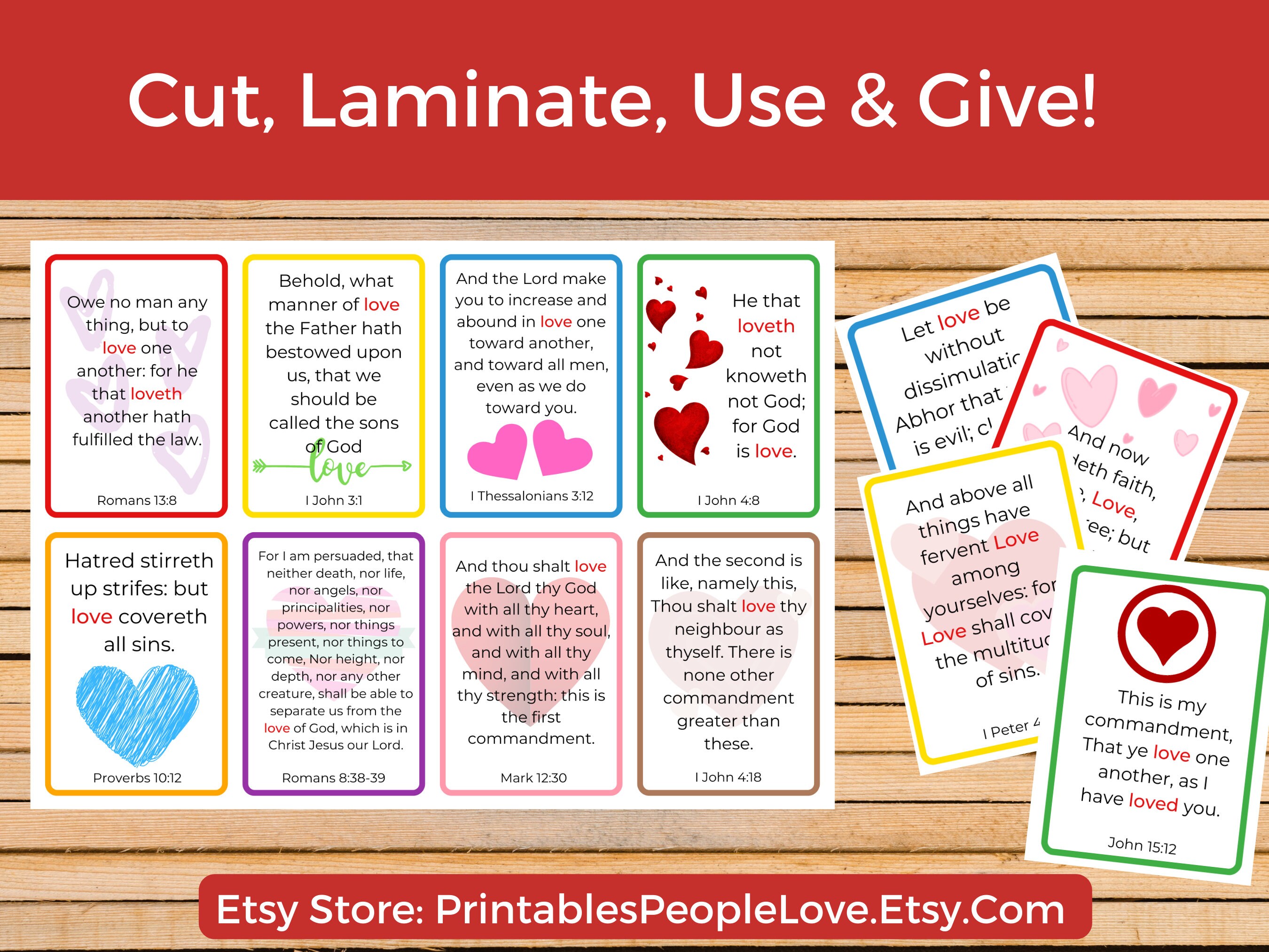 40 Scripture Cards on Love, Printable Verse Cards, Bible Memory Verse ...