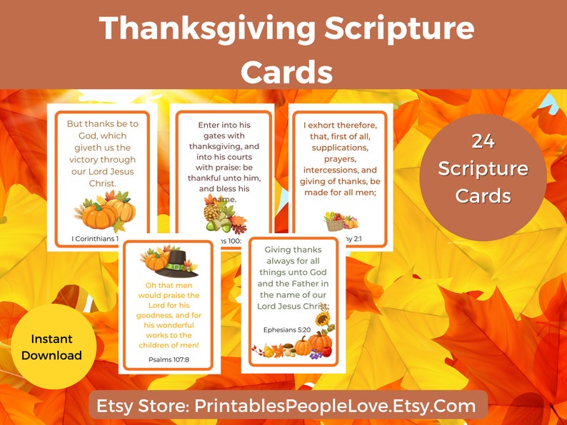Thanksgiving Scripture Card Set, Thanksgiving Verses, Thanksgiving ...