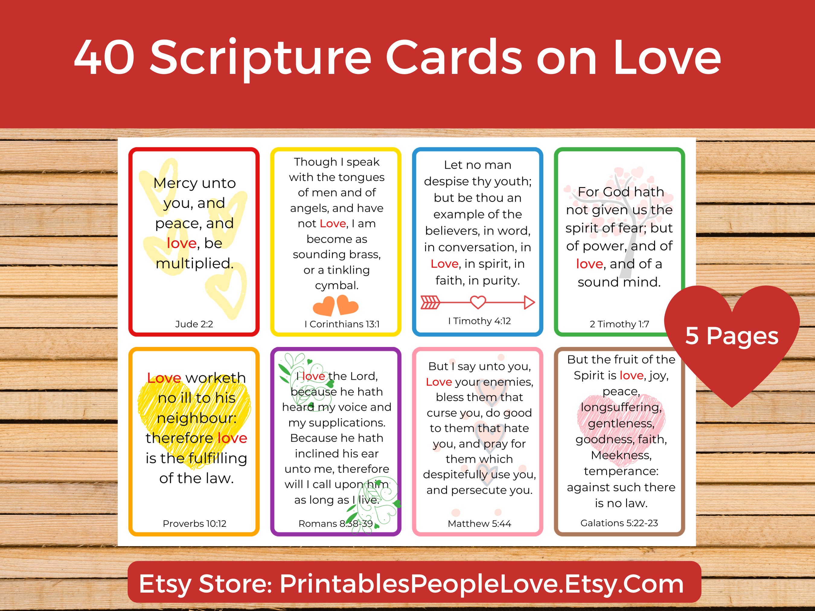 40 Scripture Cards on Love, Printable Verse Cards, Bible Memory Verse ...
